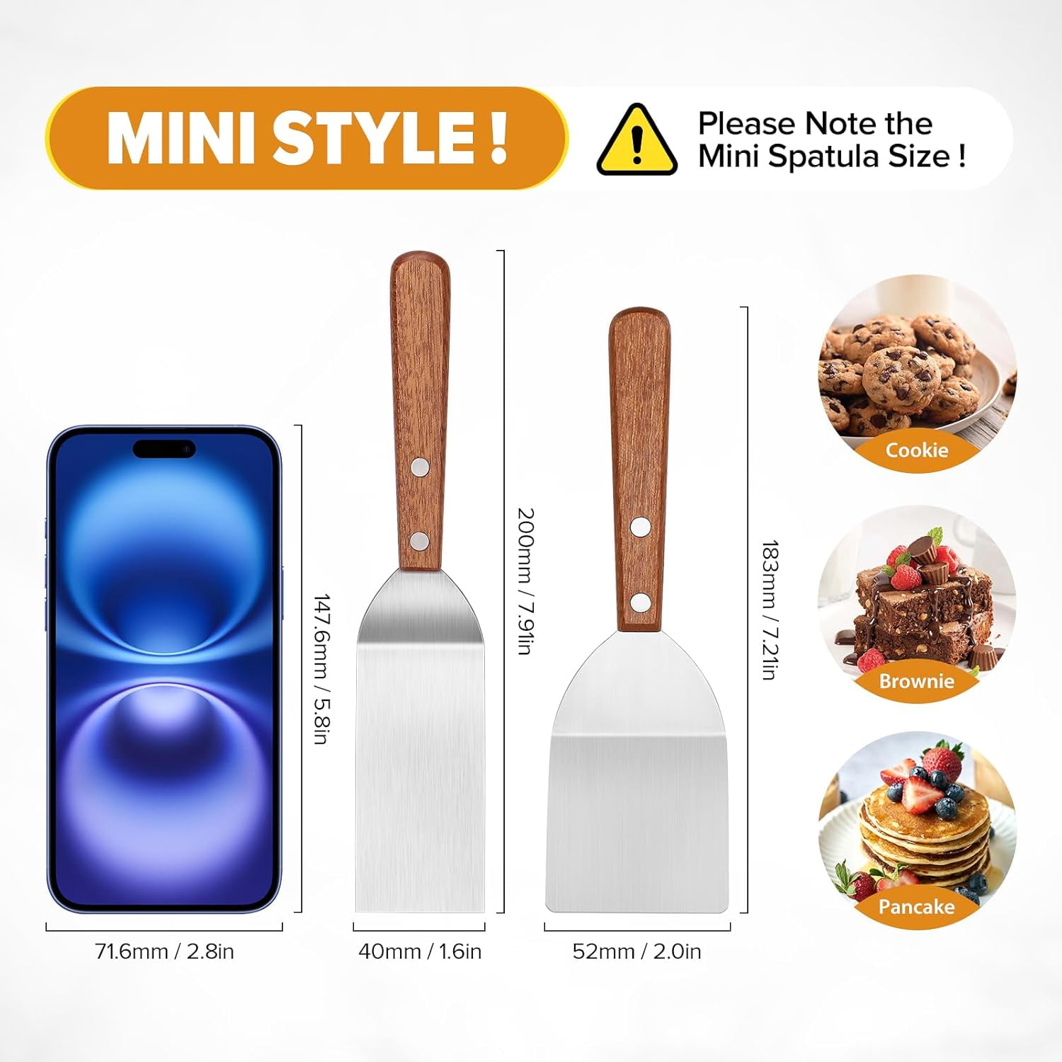 TRA-Small Metal Spatula Set,Mini Wooden Spatulas for Kitchen Use,Tiny ...