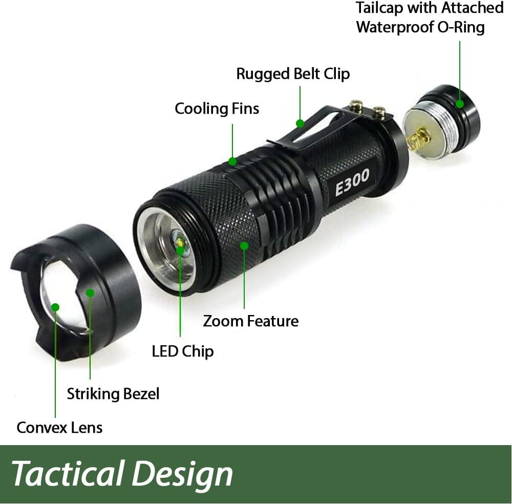 TRA-Small Pocket LED Tactical Flashlights - E300 - 3 Light Modes ...
