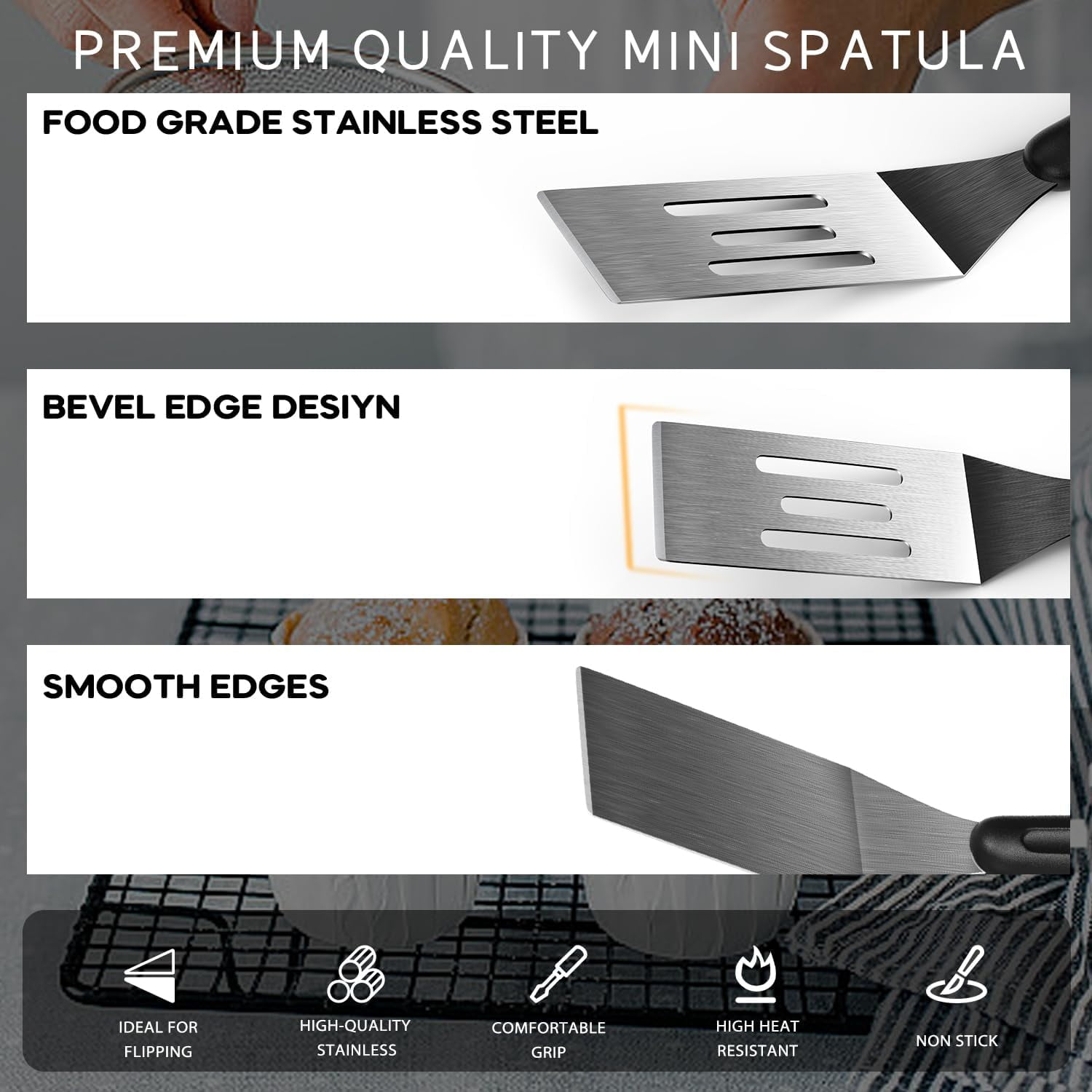 TRA-Small Spatula 2 Pieces, Metal Spatulas for Kitchen Use, Stainless ...