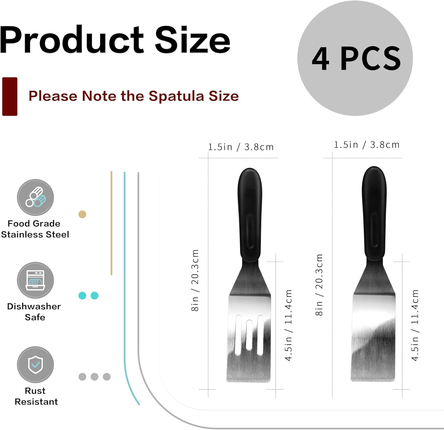 TRA-Small Spatula Professional Mini Serving Spatula, 4 Pieces Stainless ...