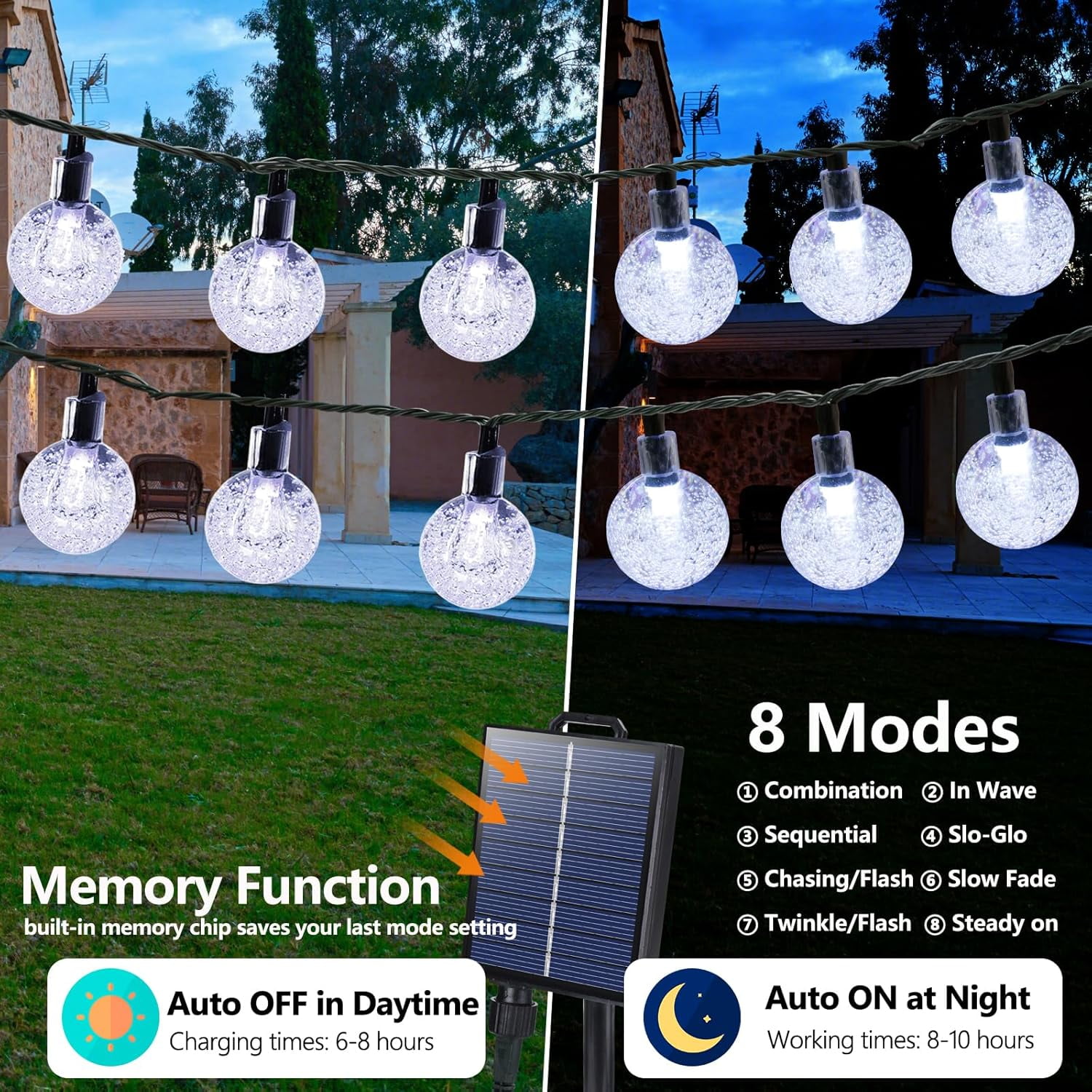 TRA-Solar Powered String Lights Waterproof, 39FT 60 LED Outdoor Solar ...