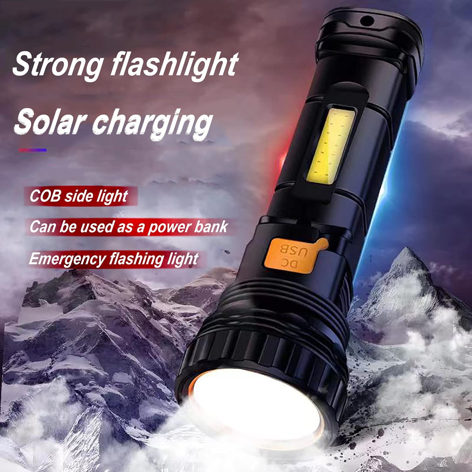 TRA-Solar/Rechargeable Multi Function 1000 Lumens LED Flashlight, with Emergency Strobe Light ...