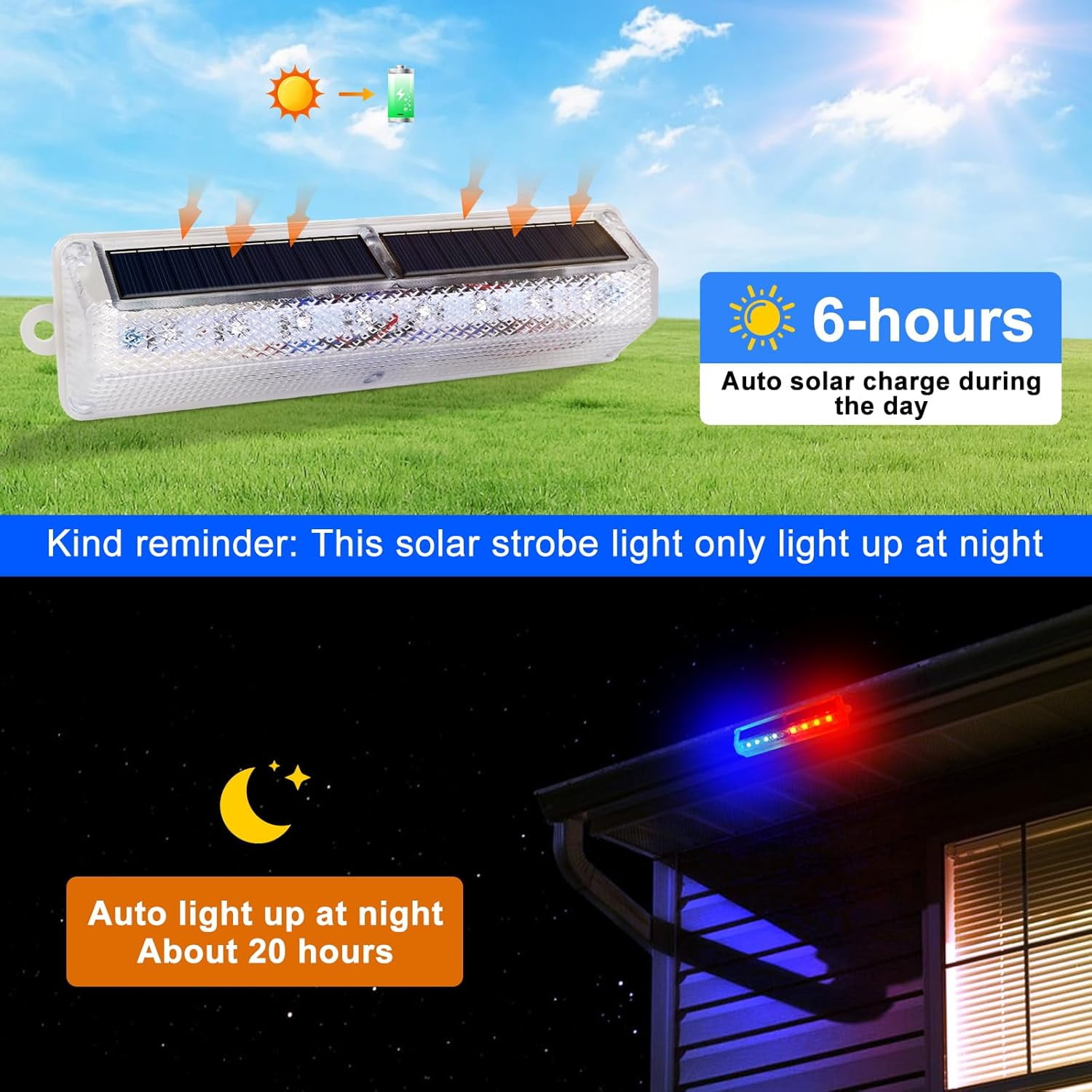 TRA-Solar Warning Light, Bright Red and Blue Light Flashing Alternately ...