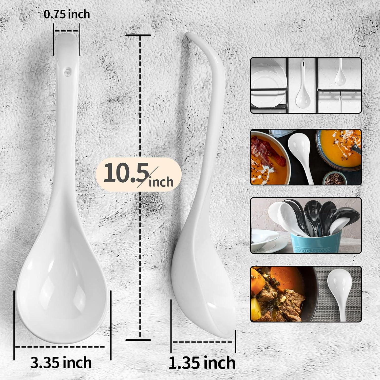 TRA-Soup Ladle Set Of 2, 10.5 Inch White Ceramic Ladle Spoon, Ladles ...