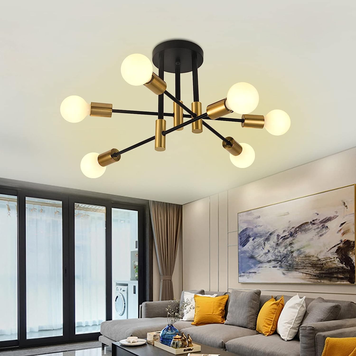 TRA-Sputnik Chandelier Mid Century Modern Ceiling Light, 6 Lights Semi ...