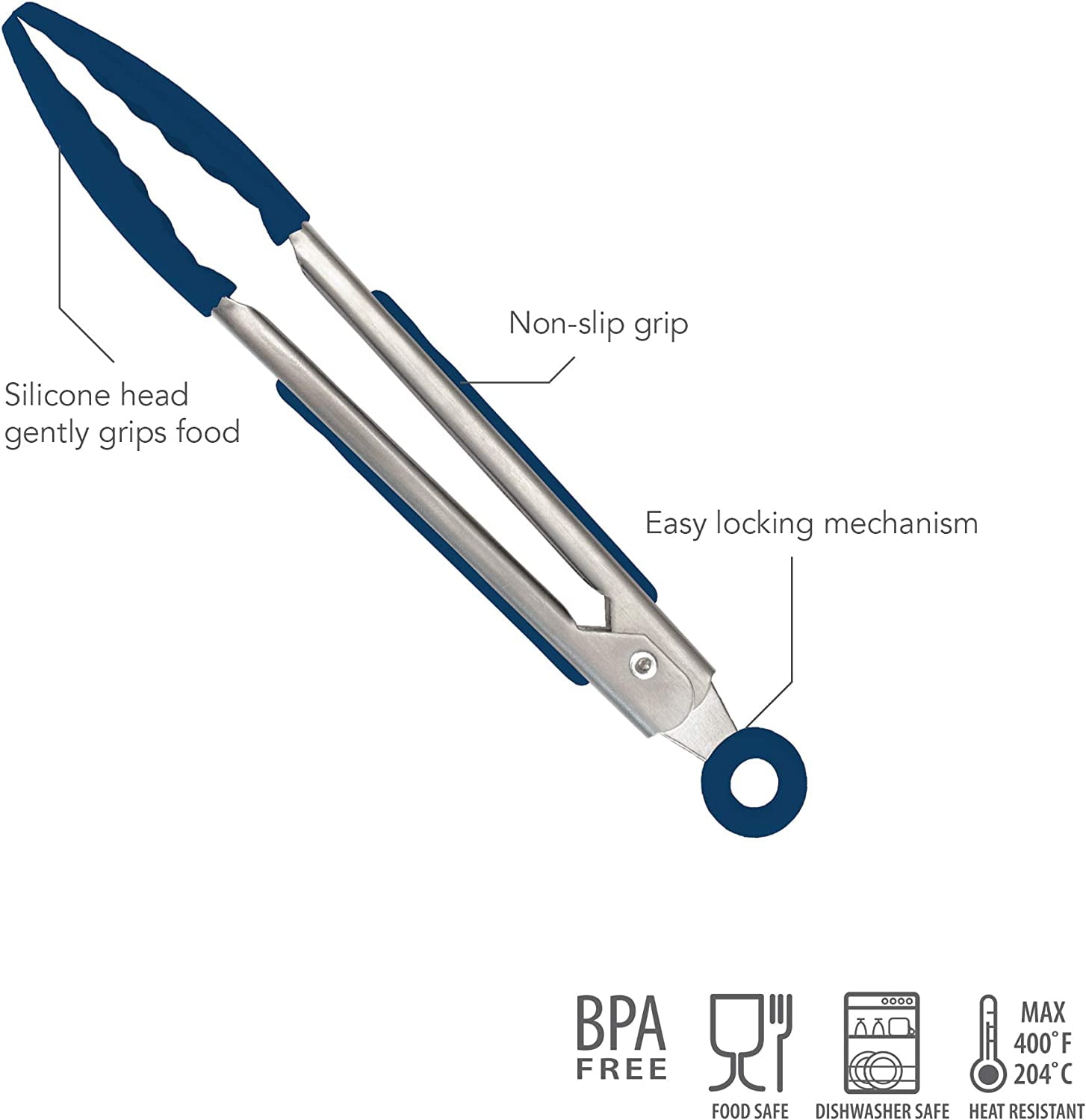 TRA-Stainless Steel Handled Turner Wide Tips Silicone, Mini Tongs, Deep ...