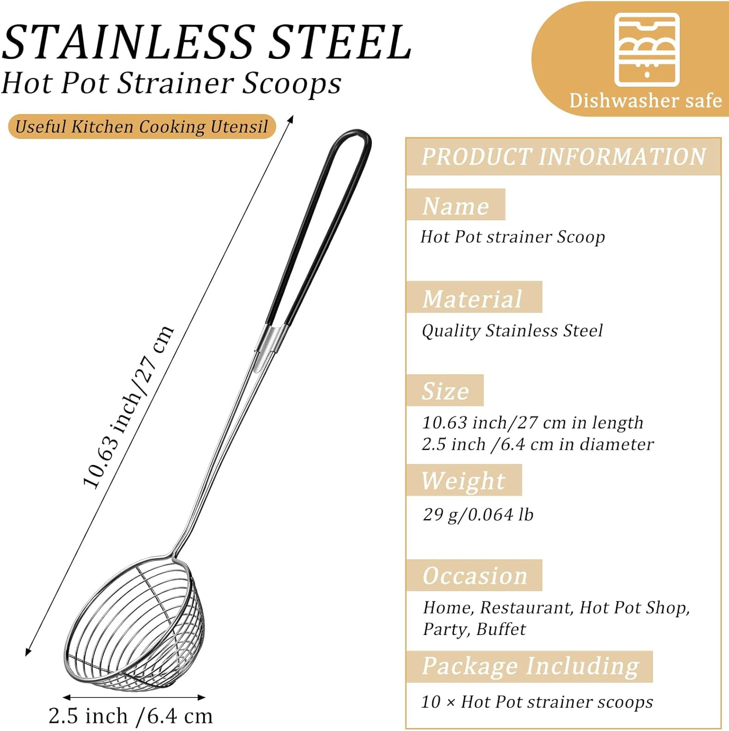 TRA-Stainless Steel Hot Pot Strainer Scoops, 2.5 Inch Mini Spider ...
