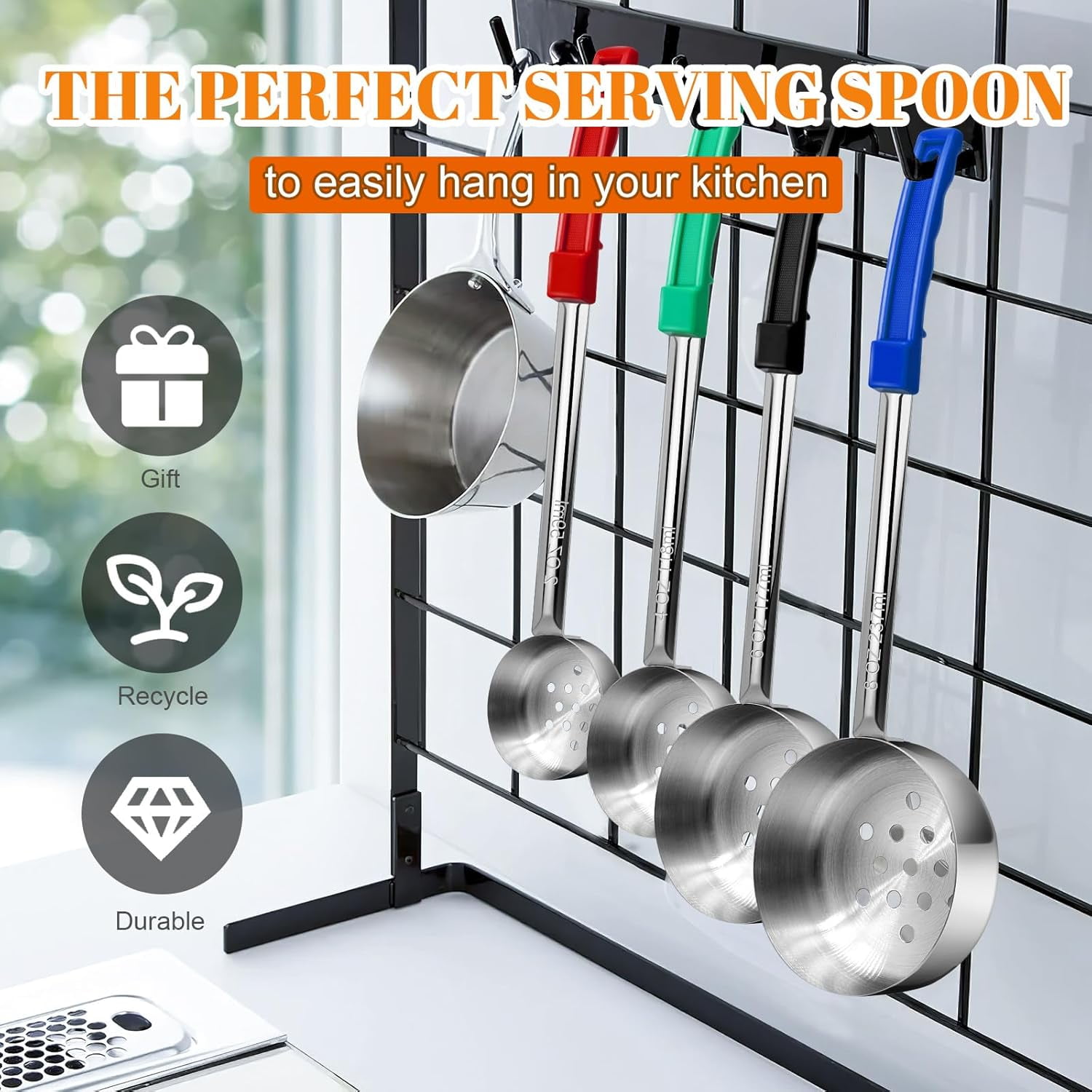 TRA-Stainless Steel Perforated Portion Control Ladle Spoon - Pizza ...