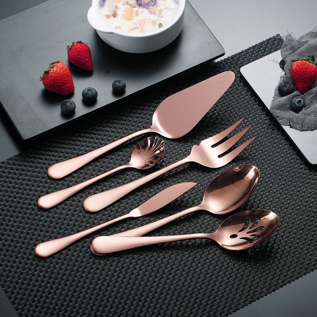 TRA-Stainless Steel Rose Gold Titanium Plated Flatware Serving Set 6 ...