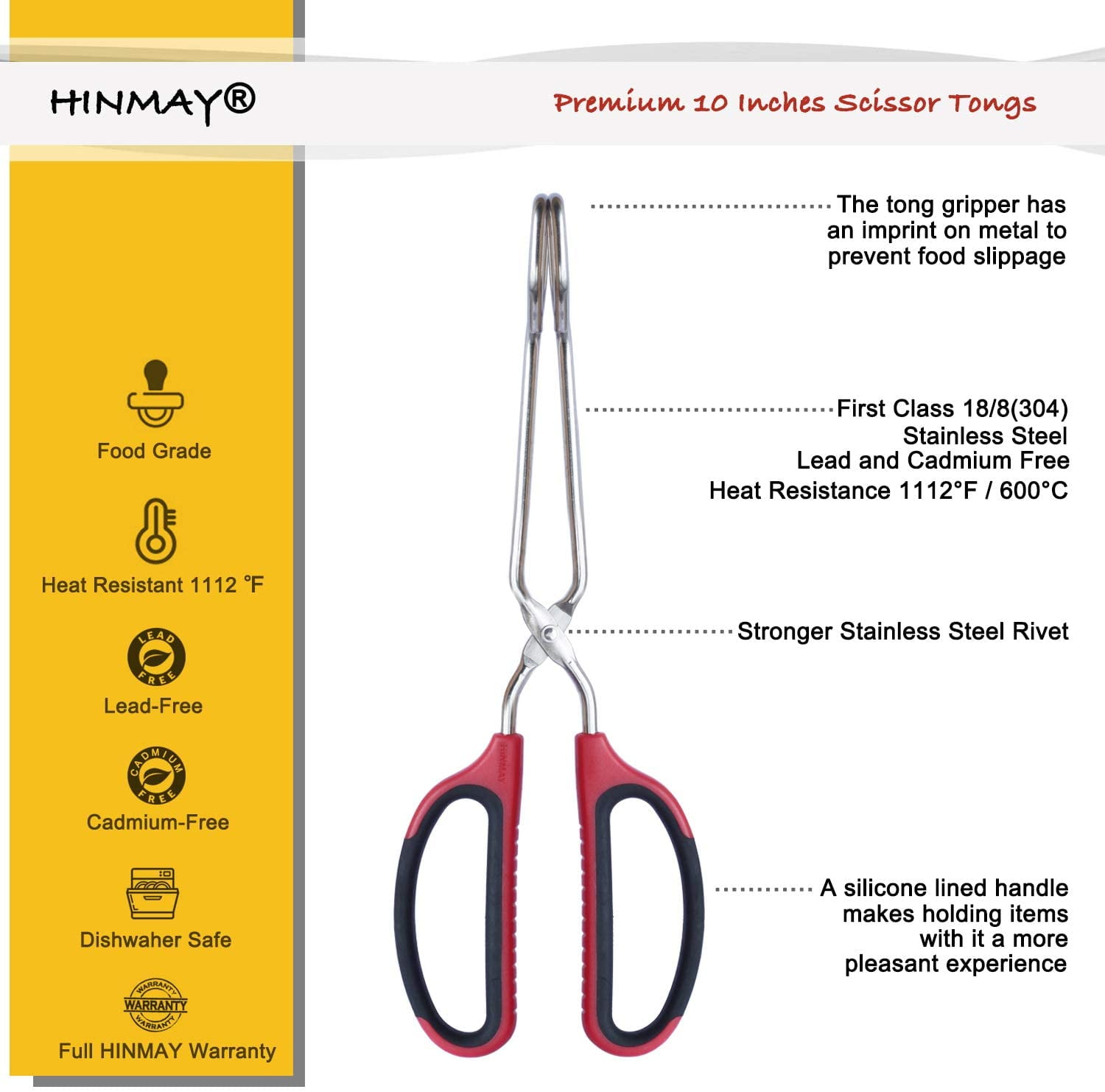 TRA-Stainless Steel Scissor Tongs with Comfort-Grip Handle 10-Inch ...