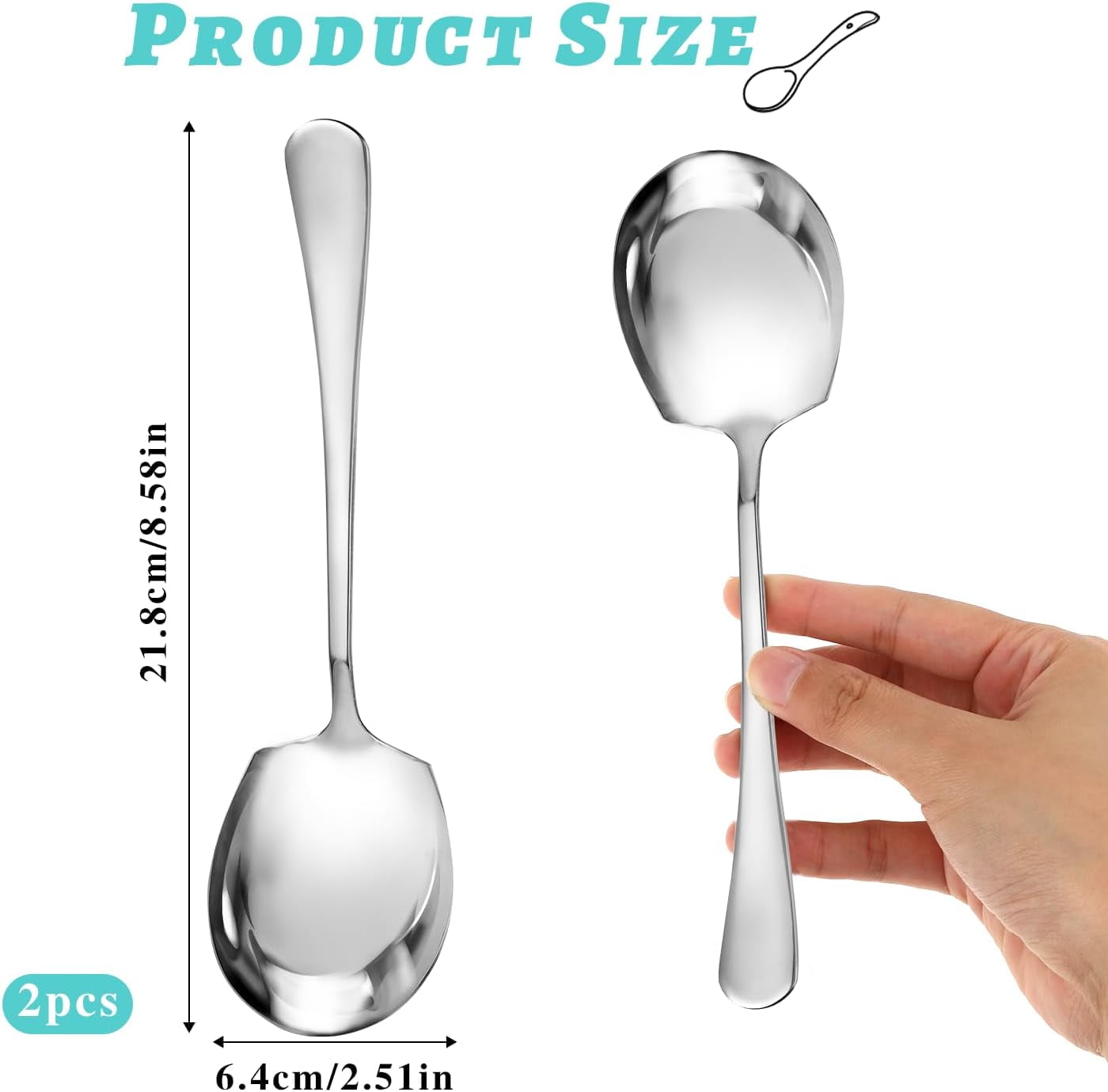 TRA-Stainless Steel Serving Spoons Set - 3 Large Table Spoons with Long ...
