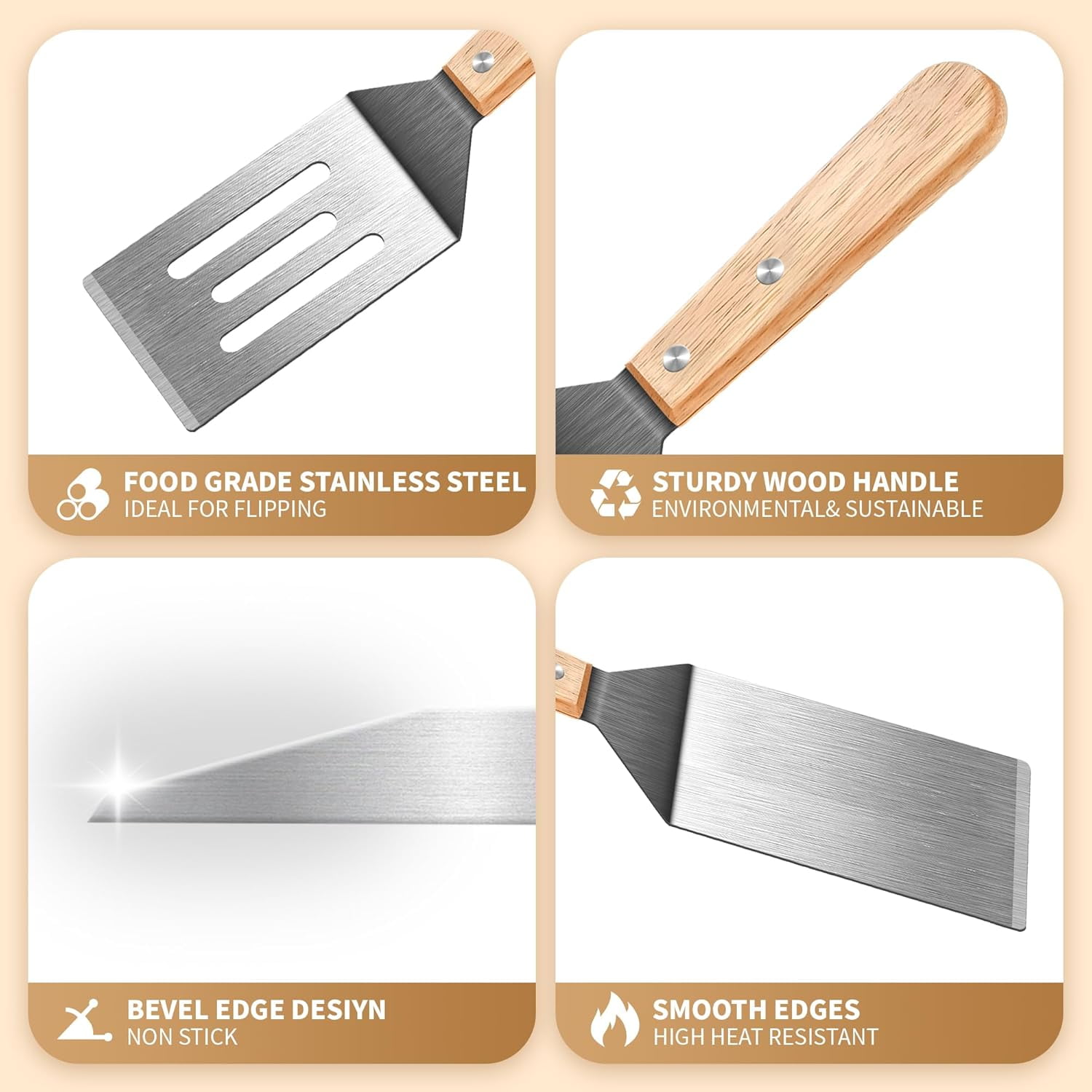 TRA-Stainless Steel Spatula Set, Metal Spatula for Cast Iron Skillet ...