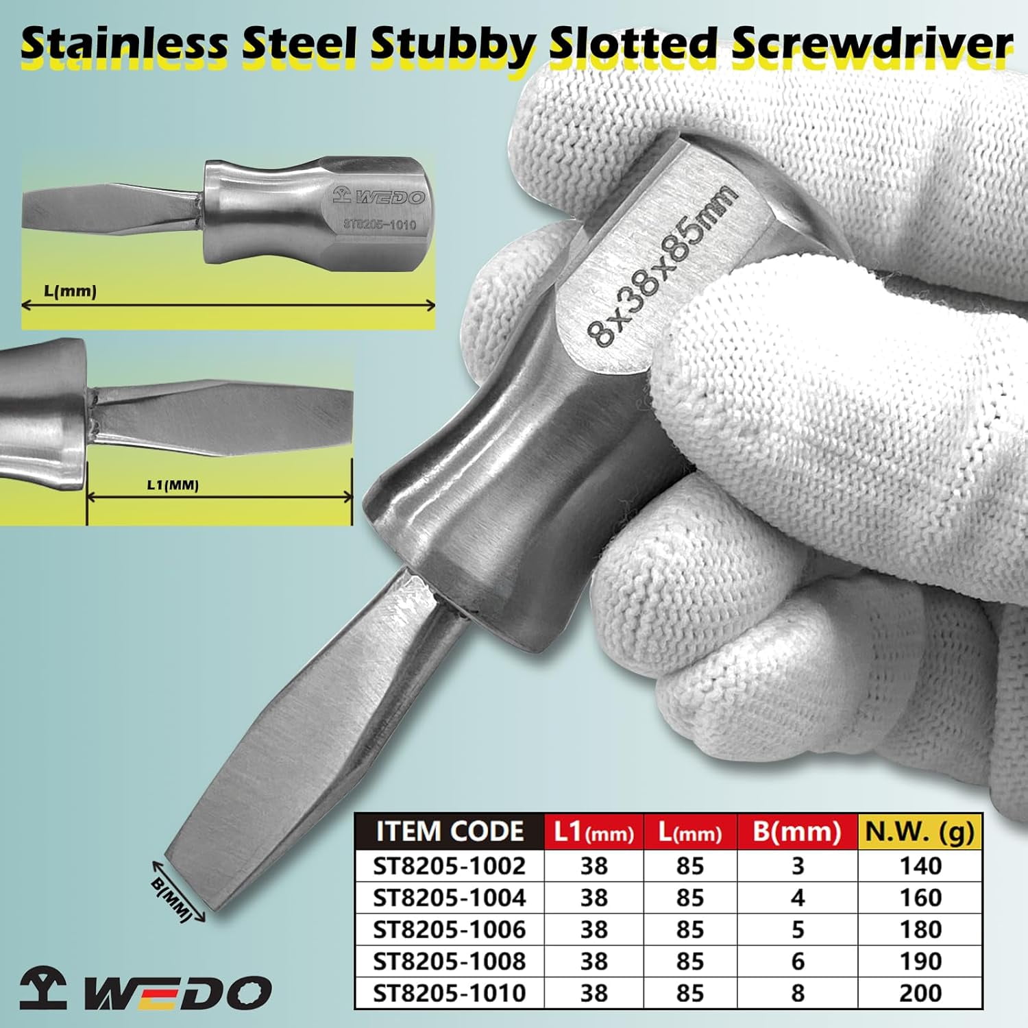TRA-Stubby Screwdriver, Stainless Steel Slotted & Flat Head Screwdriver ...