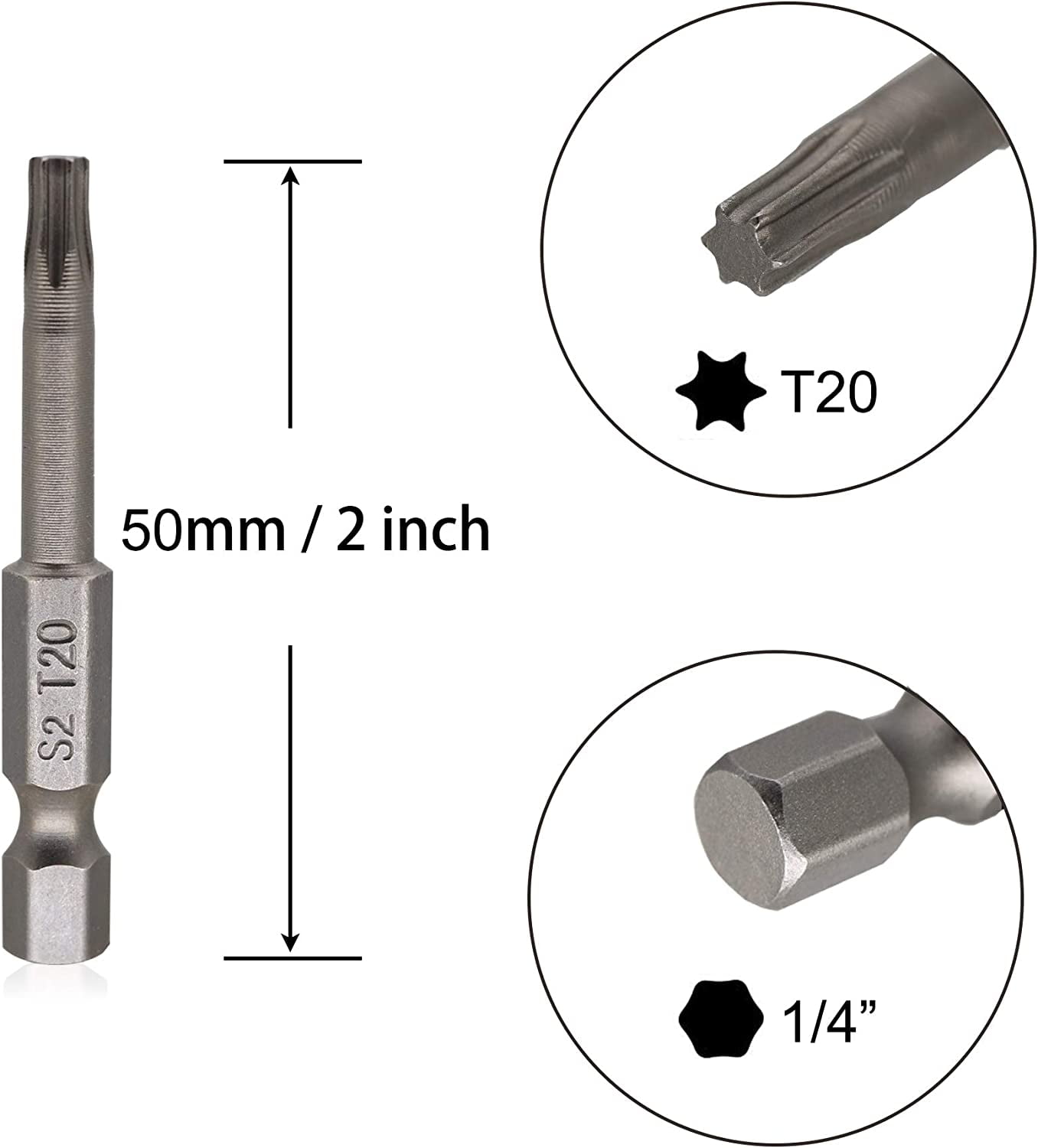 TRA-T20 Torx Magnetic Screwdriver Bits, 1/4 Inch Hex Shank 2 Inch ...