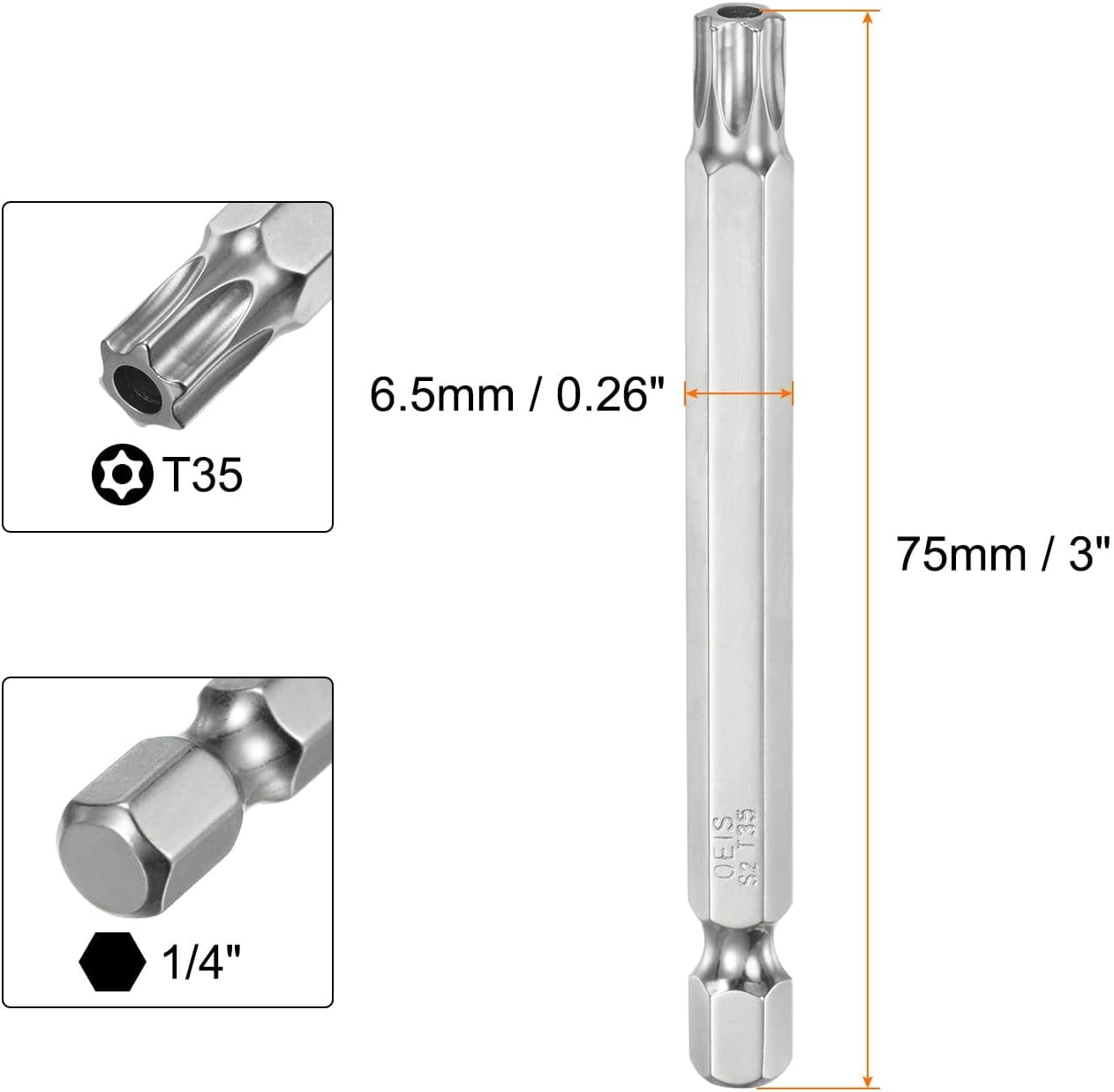 TRA-T35 Security Torx Bit 1/4" Hex Shank 3" Long S2 Steel Magnetic Tamper Resistant Star Bits ...