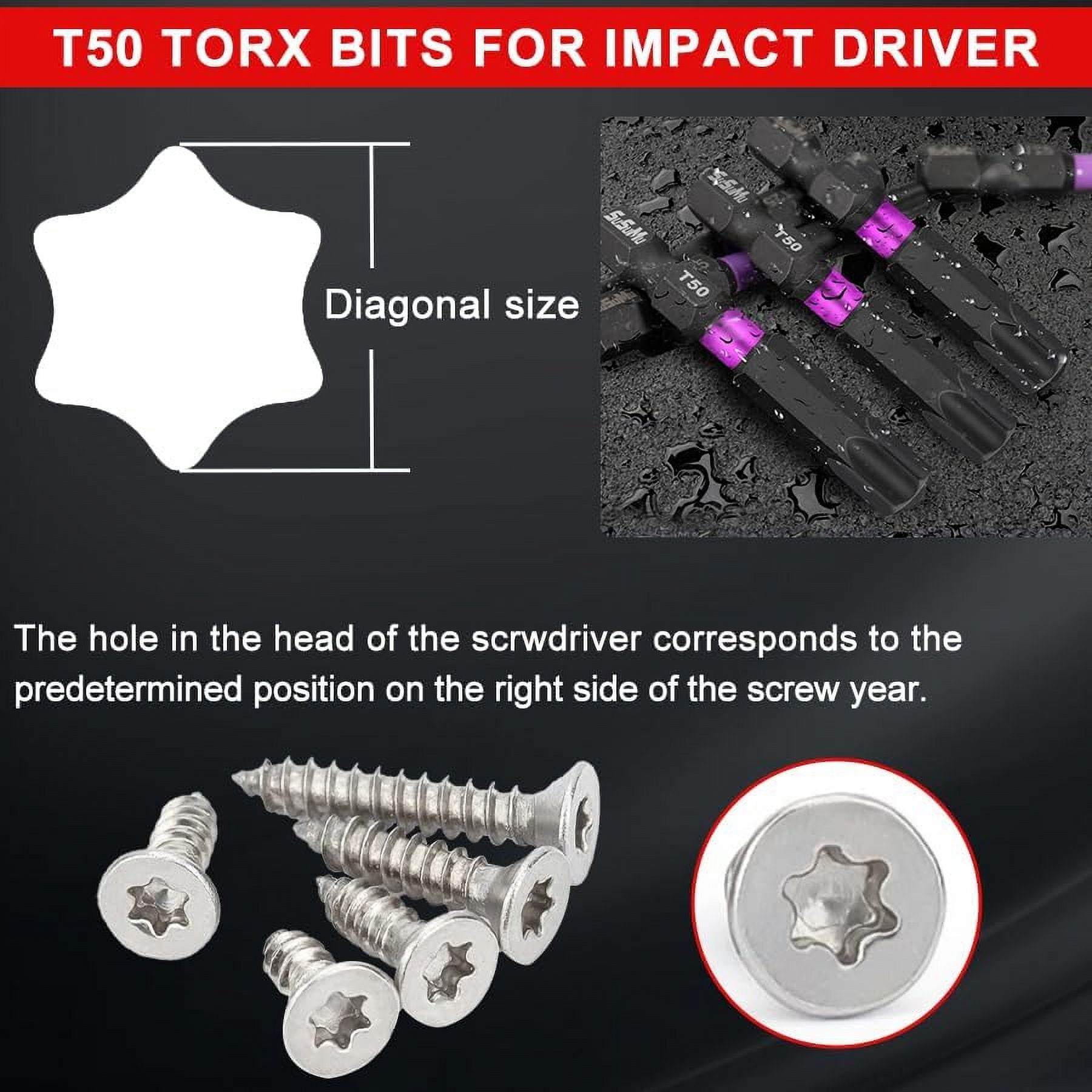 TRA-T50 Torx Bits For Impact Driver,SuSuMu 20 Pieces T50 2 In. Impact Tough Magnetic #50 Torx ...