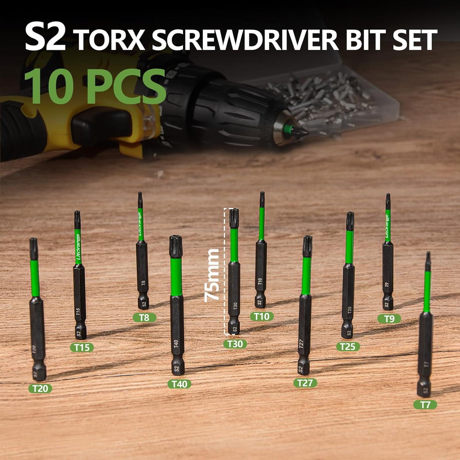 TRA-T7-T40 75mm Security Torx with hole magnetic bit set for cordless screwdriver,10 pcs 1/4 ...