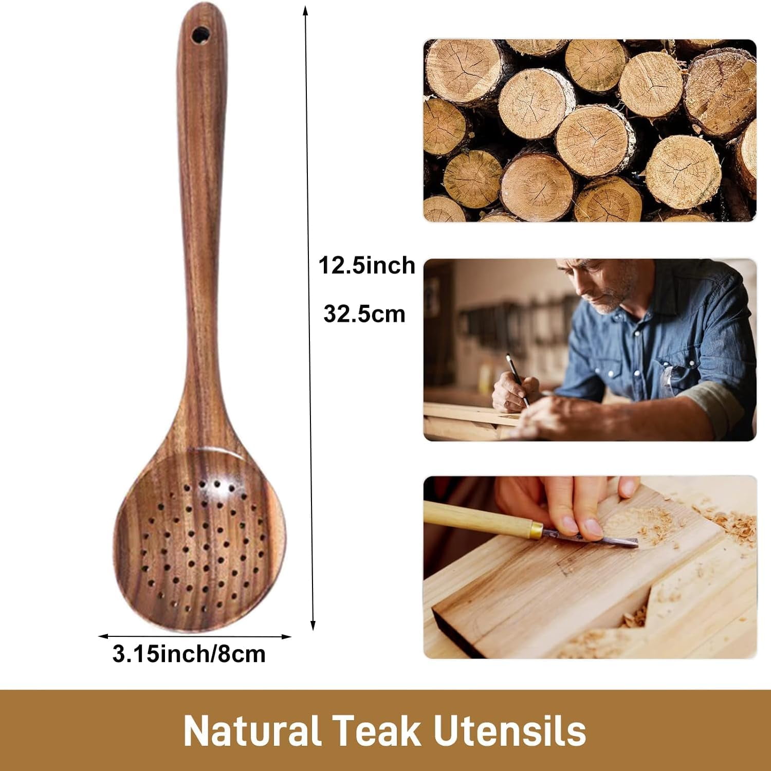 TRA-Teak Kitchen Utensils Slotted Wooden Spoon Wooden Skimmer Spoon ...