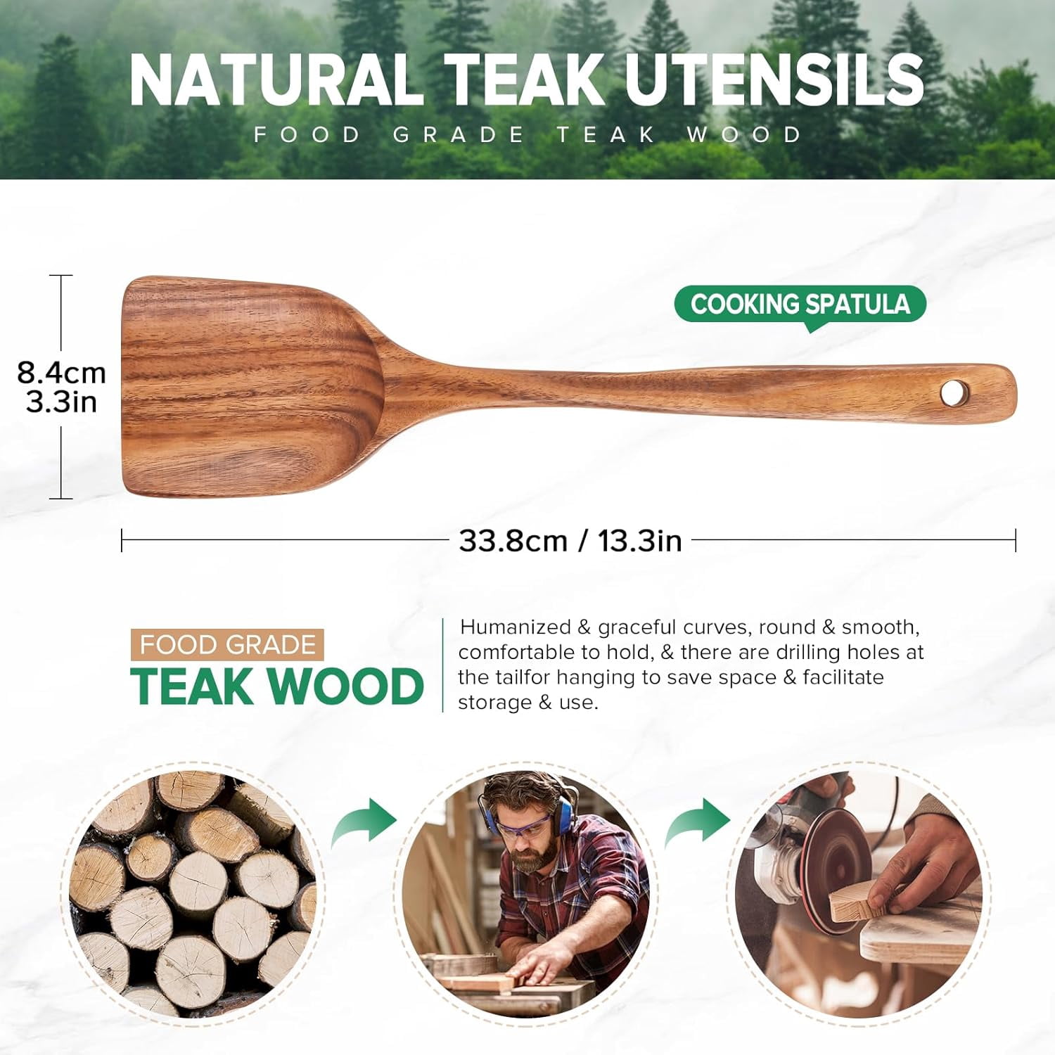 TRA-Teak Wood Spatula for Cooking, Wooden Kitchen Cooking Utensil ...
