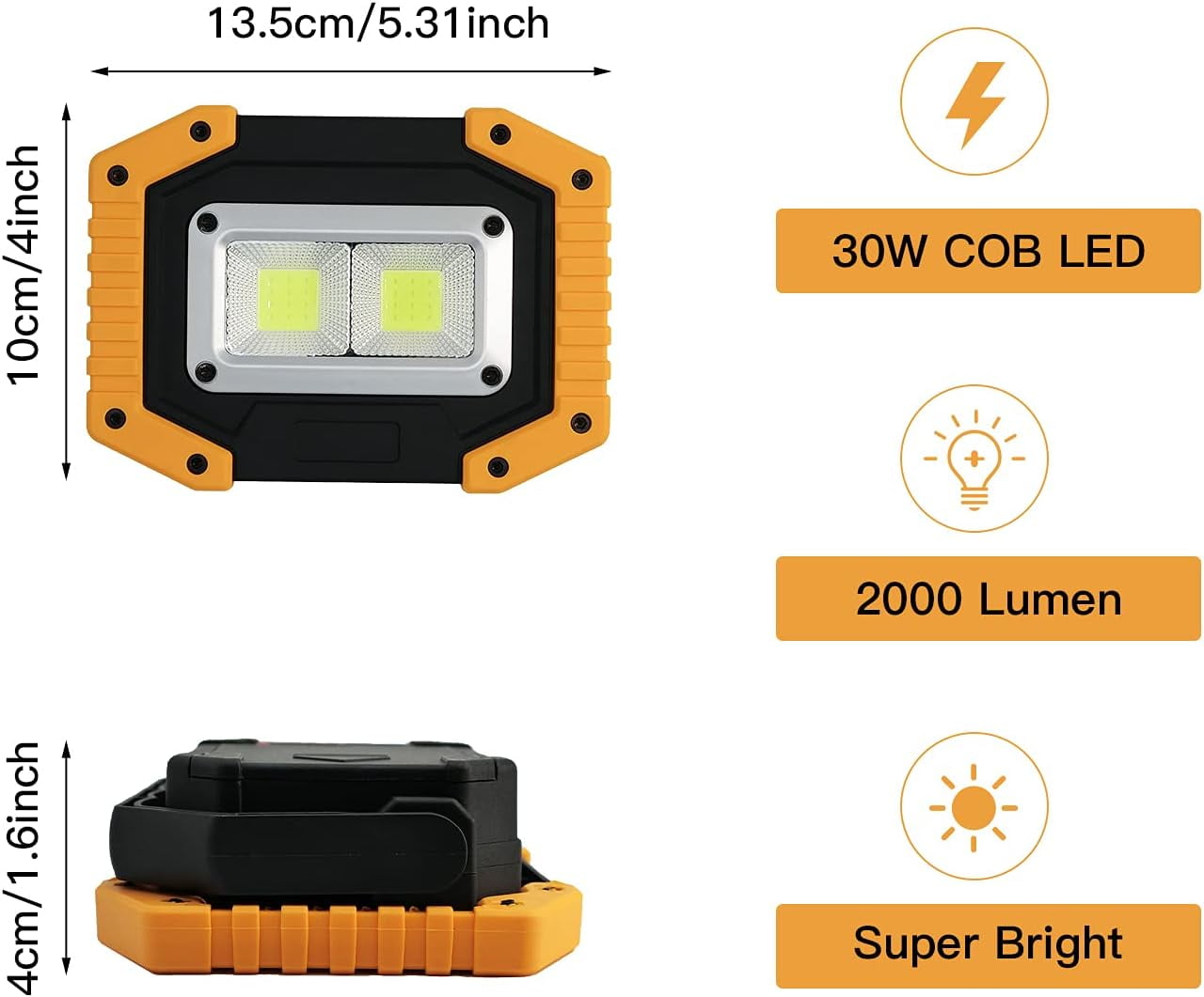 TRA-Tekstap LED Work Light Rechargeable, 30W 2000LM Portable Waterproof ...