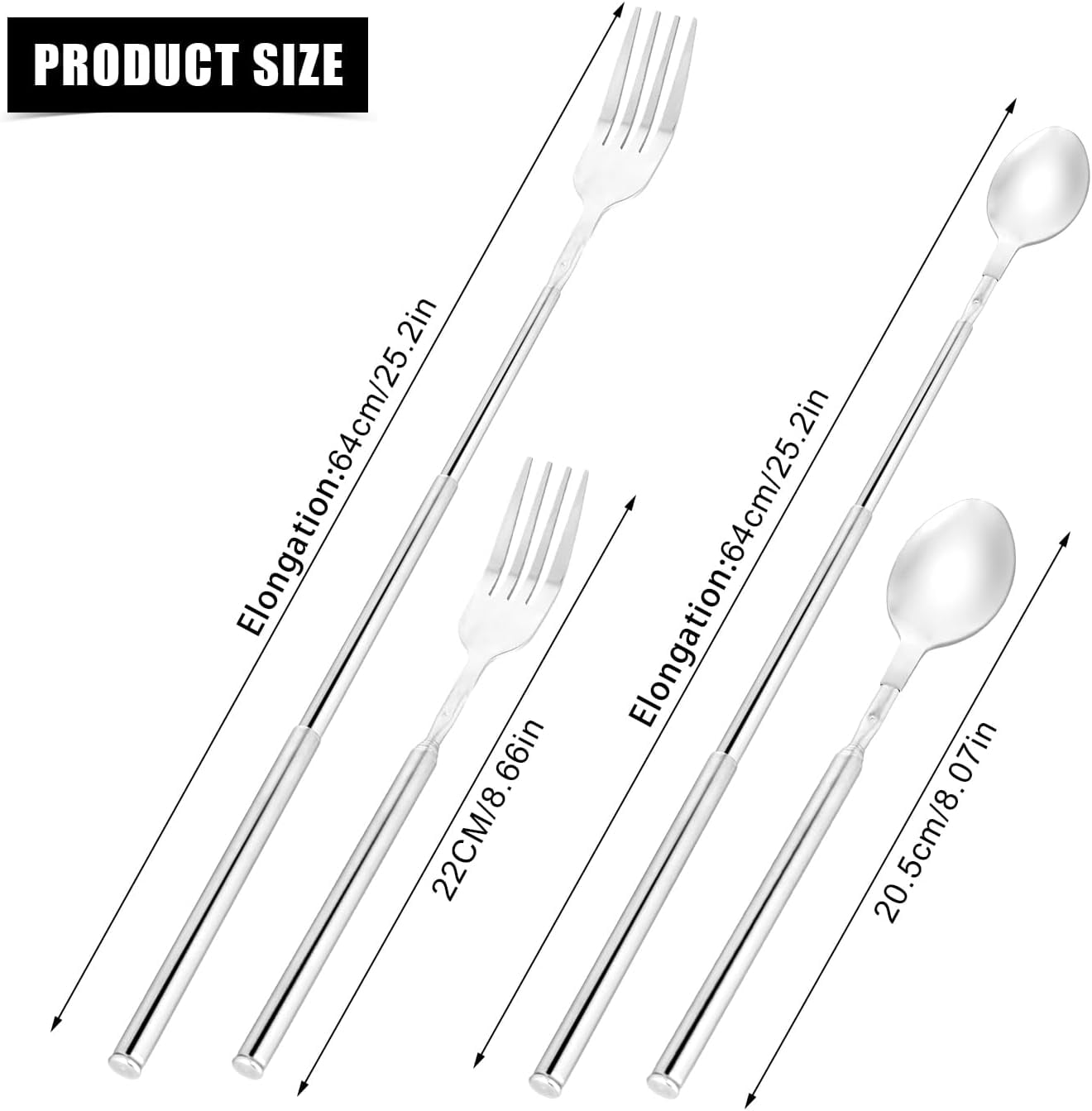 TRA-Telescopic Fork Spoon, Extendable Extension Stainless Steel Long ...