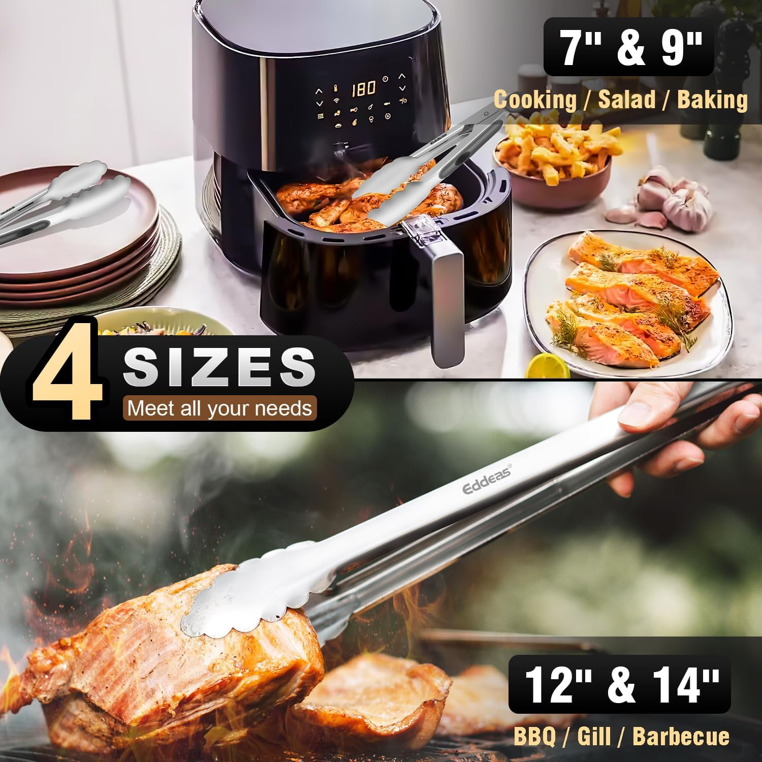 TRA-Tongs For Cooking - Heat Resistant 600 Degrees Metal Kitchen Tongs ...