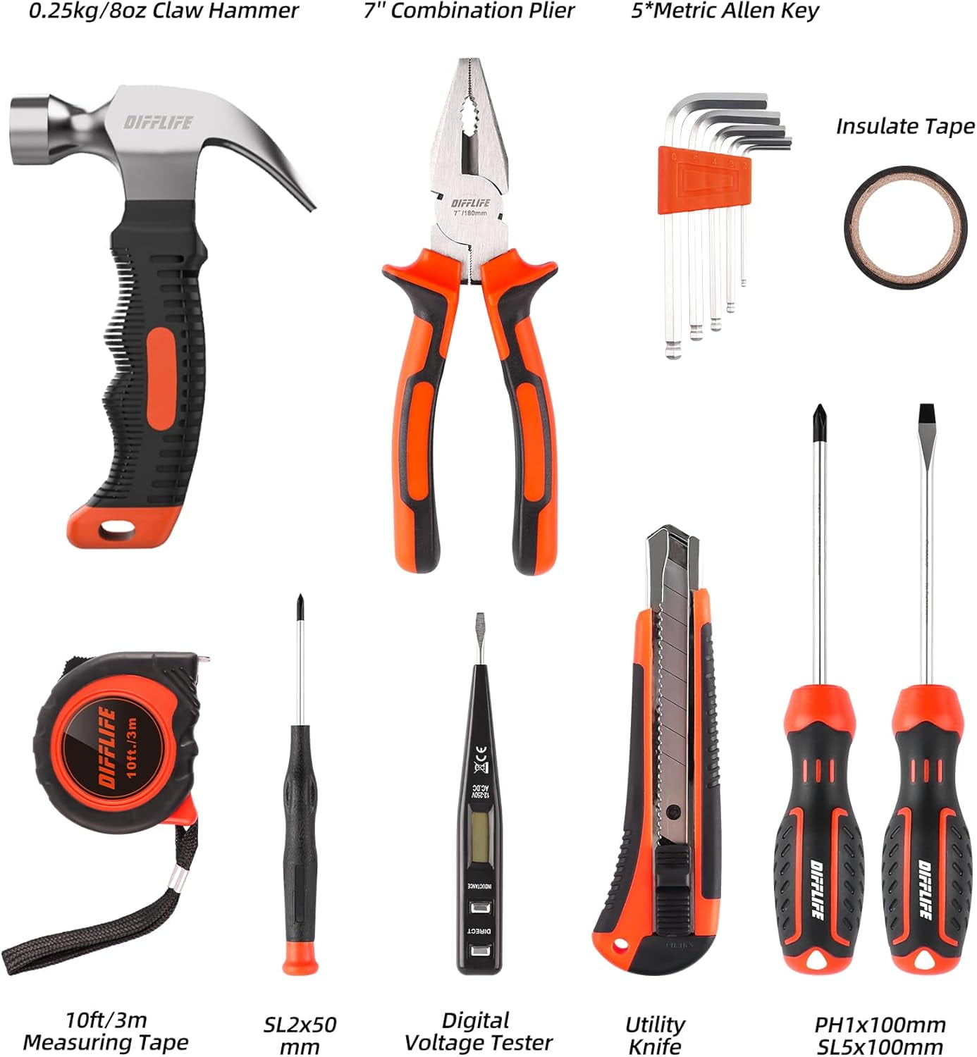 TRA-Tool Sets Household Tool Kit 15-Piece,General Home/Auto Repair Tool ...