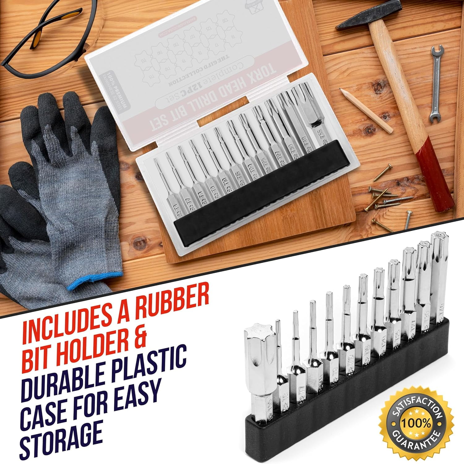 TRA-Torx Head Drill Bit Set - Premium12pc Set w/Storage Case T6 - T55 1 ...