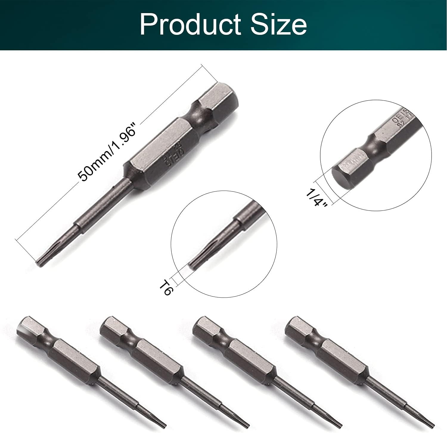 TRA-Torx Screwdriver Bits, T6 Magnetic Torx Head Screw Driver Bit, with 1/4 Inch Hex Shank, 50mm ...