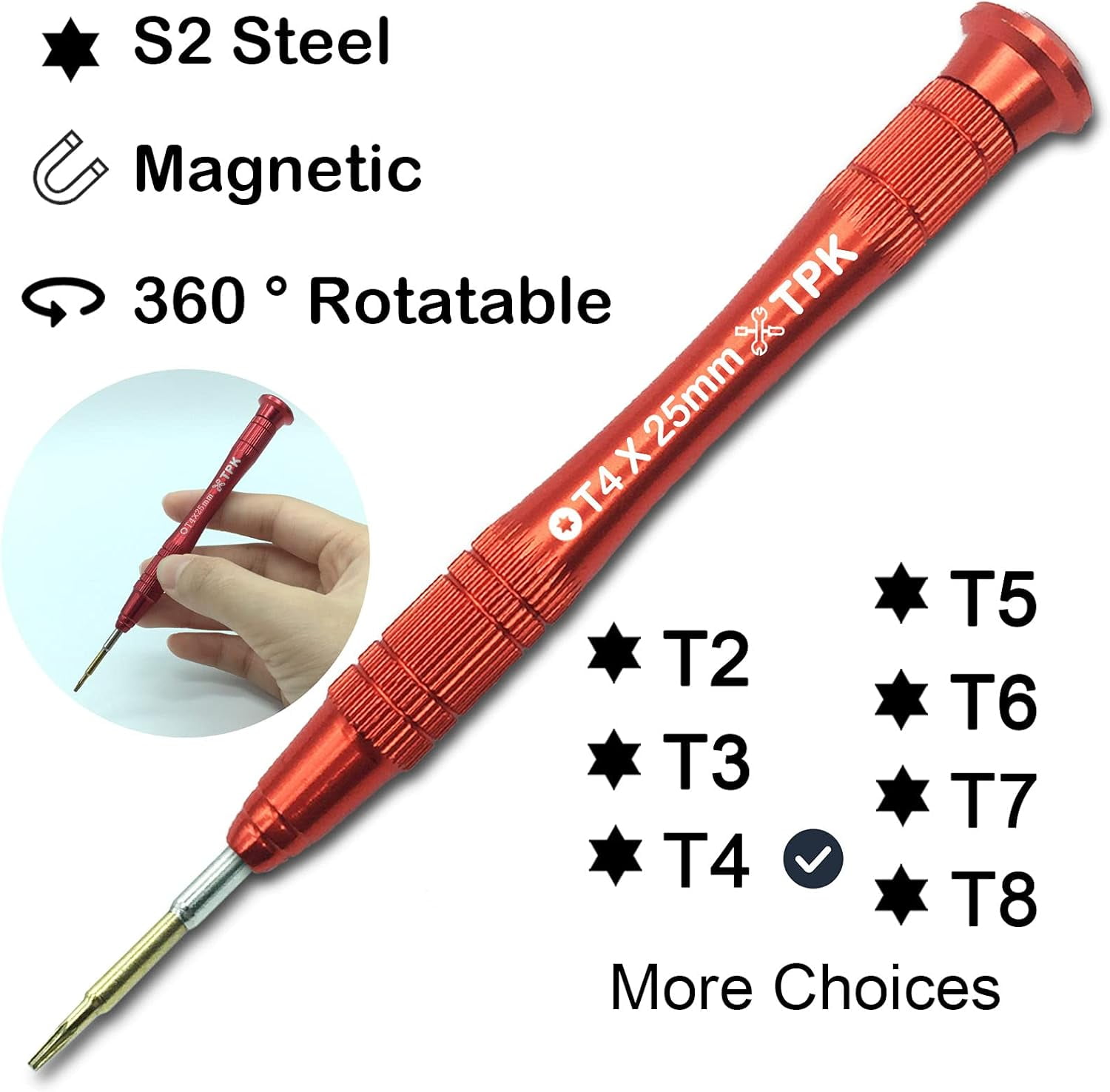 TRA-Torx T4 Screwdriver Precision T4 Screwdriver Magnetic Tip Rotating Cap S2 High Alloy Steel ...