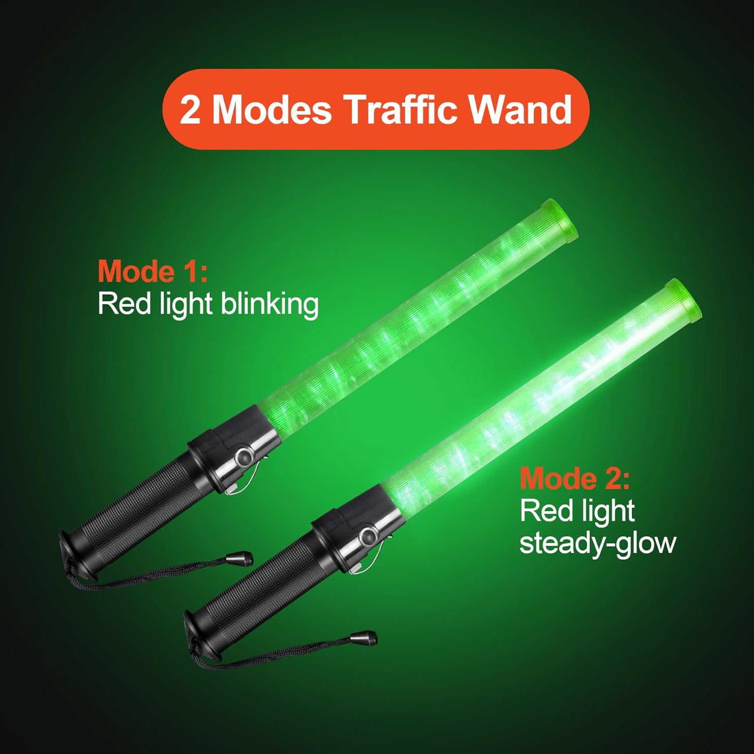 TRA-Traffic Wand, 21 Inch Green LED Traffic Control Wand with 2 Flashing Modes, Traffic Safety ...