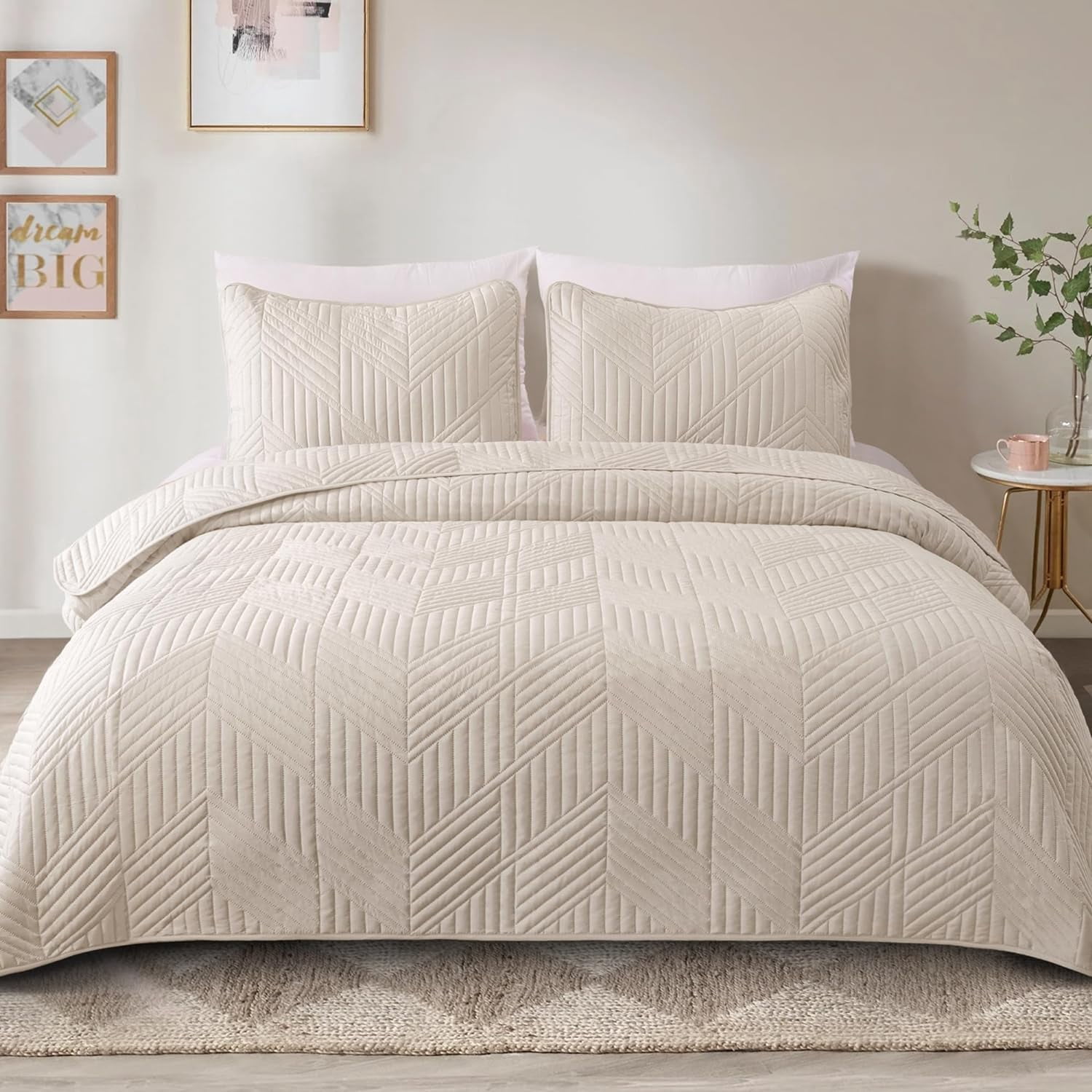 TRA-Ultrasonic Twin Quilt Bedding Set, Lightweight Brich Beige ...