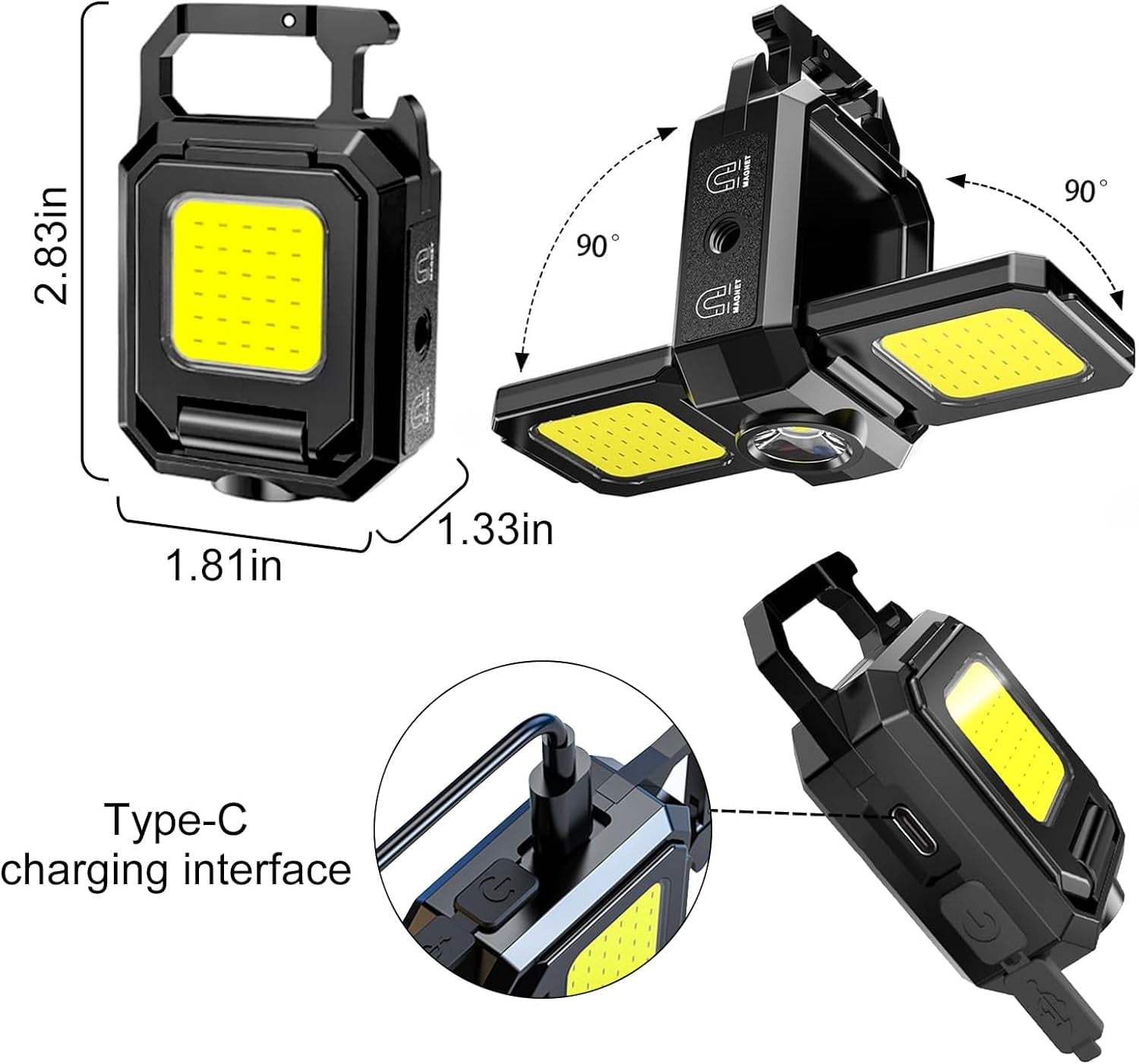 TRA-Upgrade 2Pcs Cob Keychain Work Light 5 Modes, 90° Foldable Lamp ...