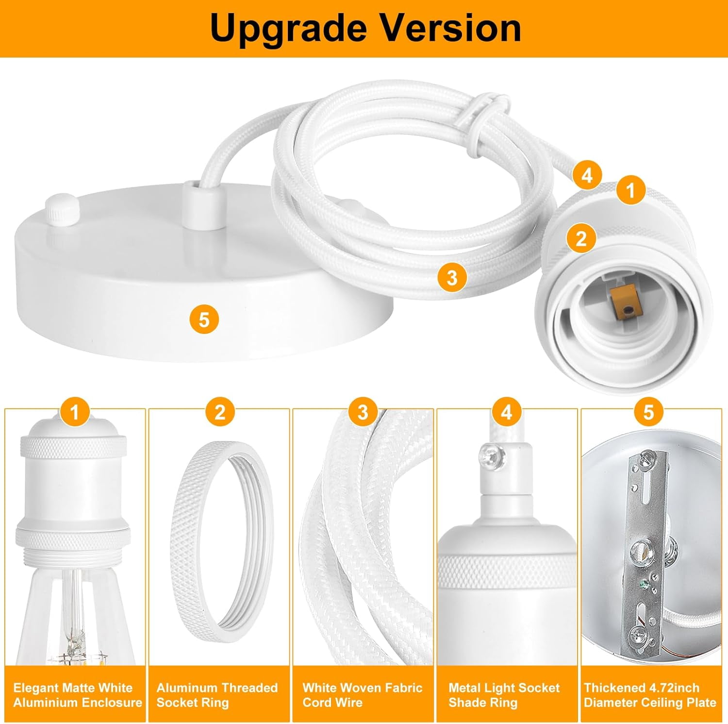 TRA-Upgraded White Pendant Light kit, UL E26/E27 Lamp Socket with ...