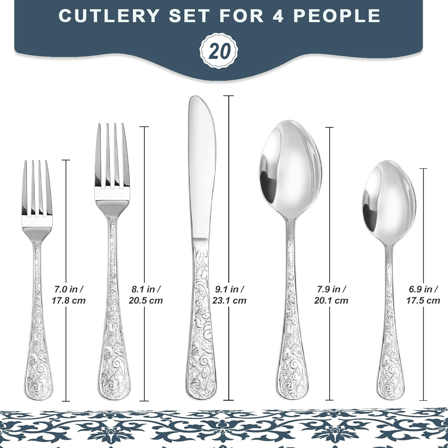 TRA-Vintage Carved Stainless Steel 20 Pieces Flatware Set, Silverware ...