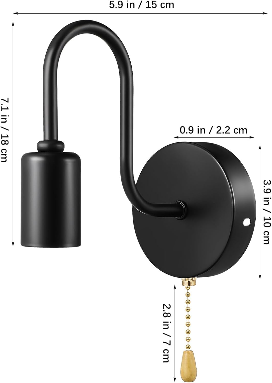 TRA-Vintage Pull Chain Wall Sconce Light Fixture, Battery Operated Wall ...