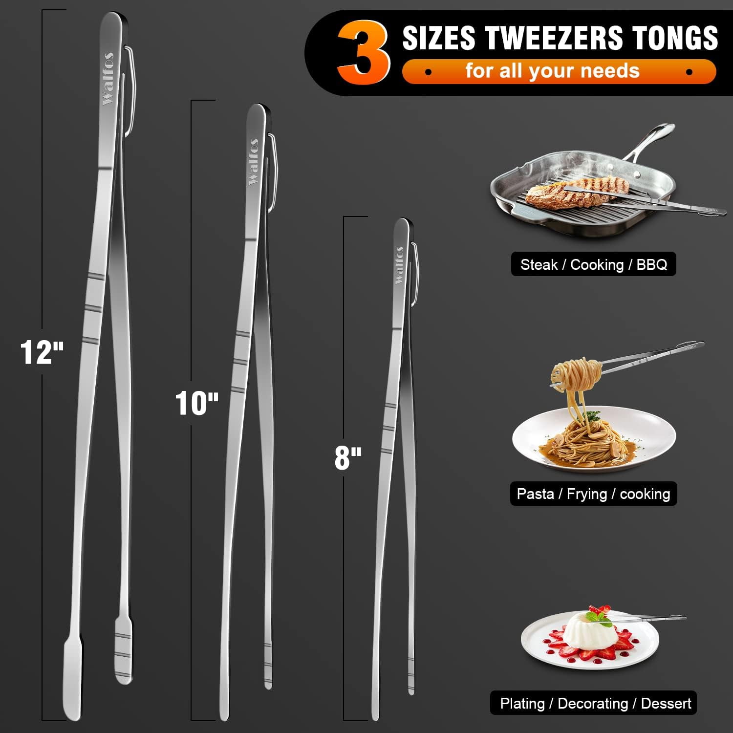 TRA-WALFOS Tweezer Tongs for Cooking, Kitchen Tweezers Stainless Steel ...