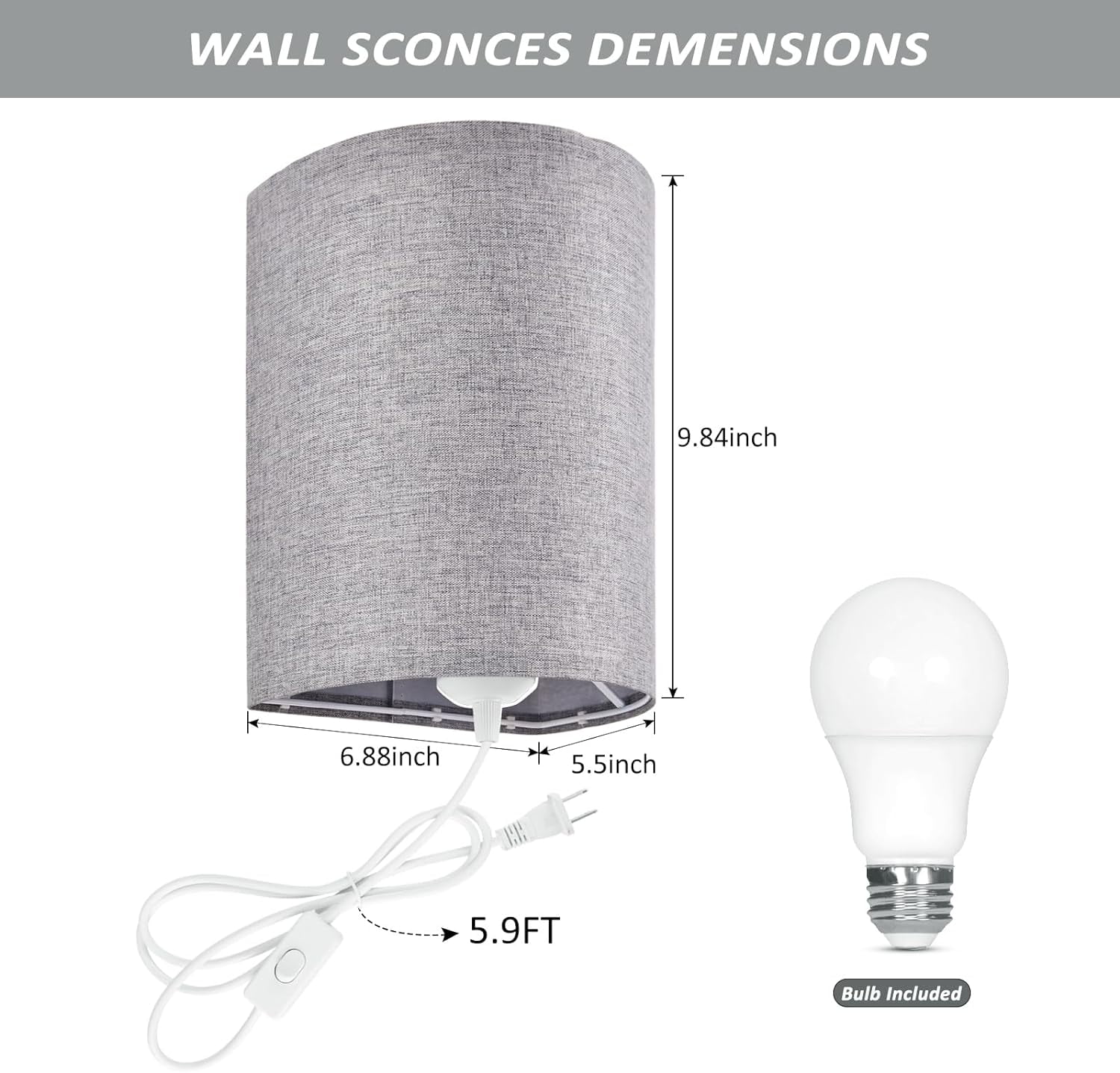 TRA-Wall Sconces Set of 2, Plug in Wall Sconces with On/Off Switch, 3-Color Selectable (3000K ...