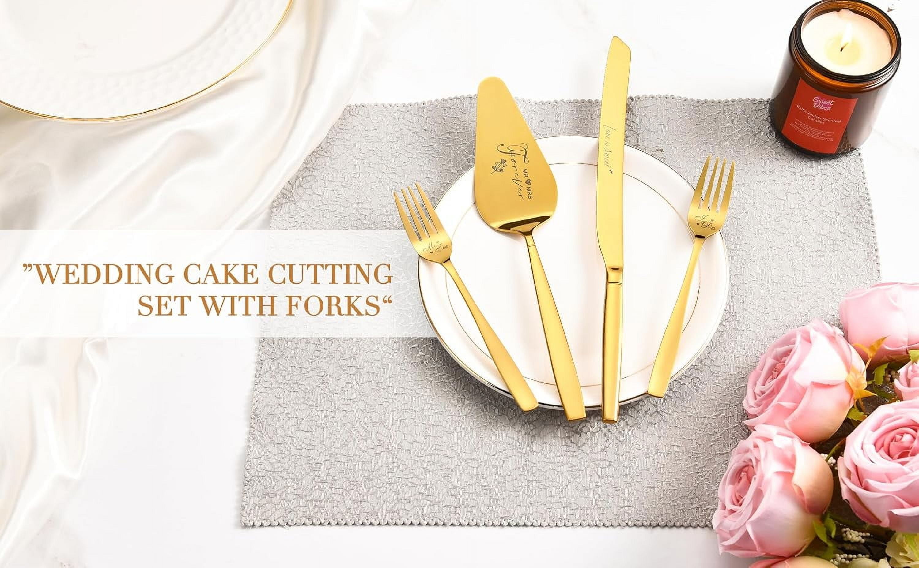 TRA-Wedding Cake Cutting Set, Gold Knife and Server Set with Forks, Mr ...