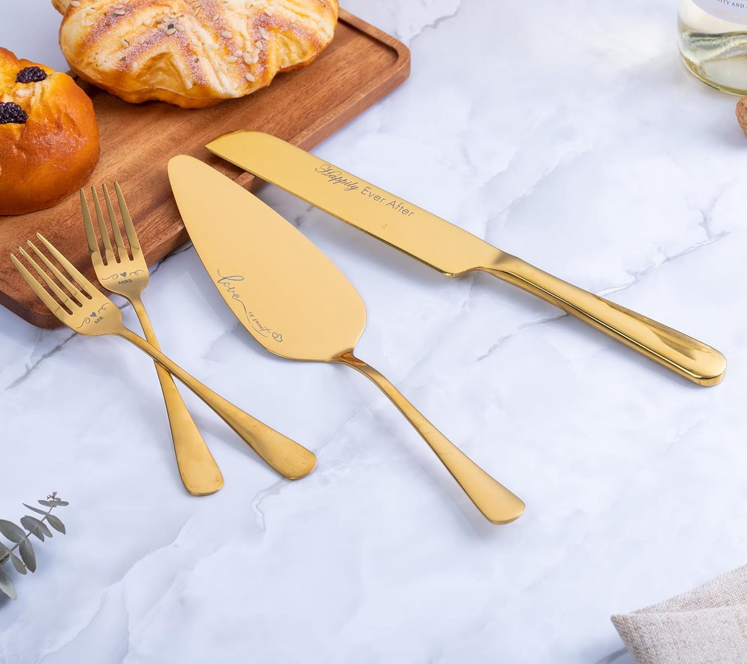 TRA-Wedding Cake Knife and Server Set with Forks, Engraved Cake Cutting ...