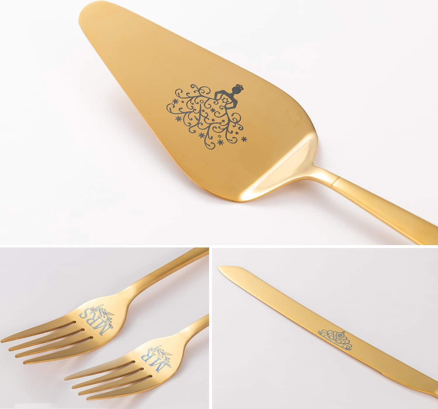 TRA-Wedding Cake Knife and Server set, Gold Cake Cutting Set for ...