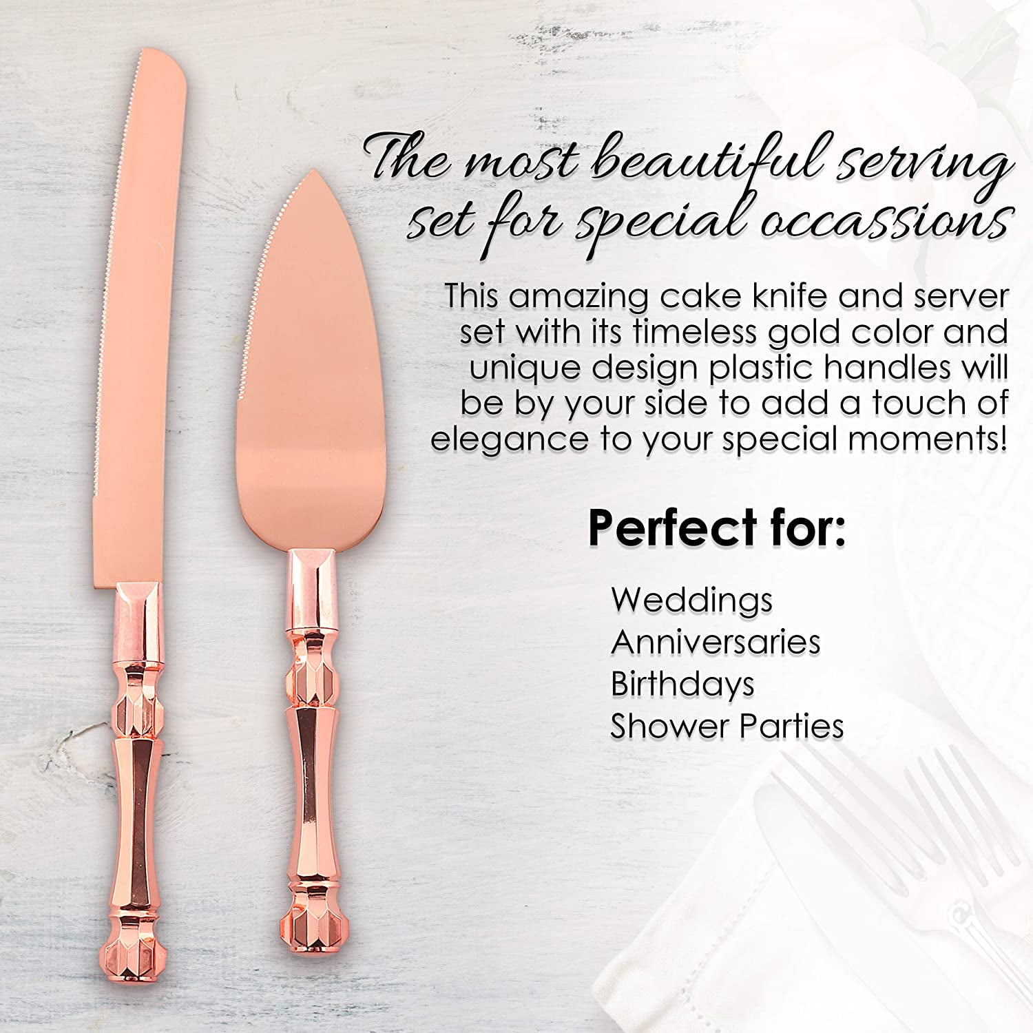 TRA-Wedding Cake knife and Server Set | Elegant Rose Gold Color Premium ...