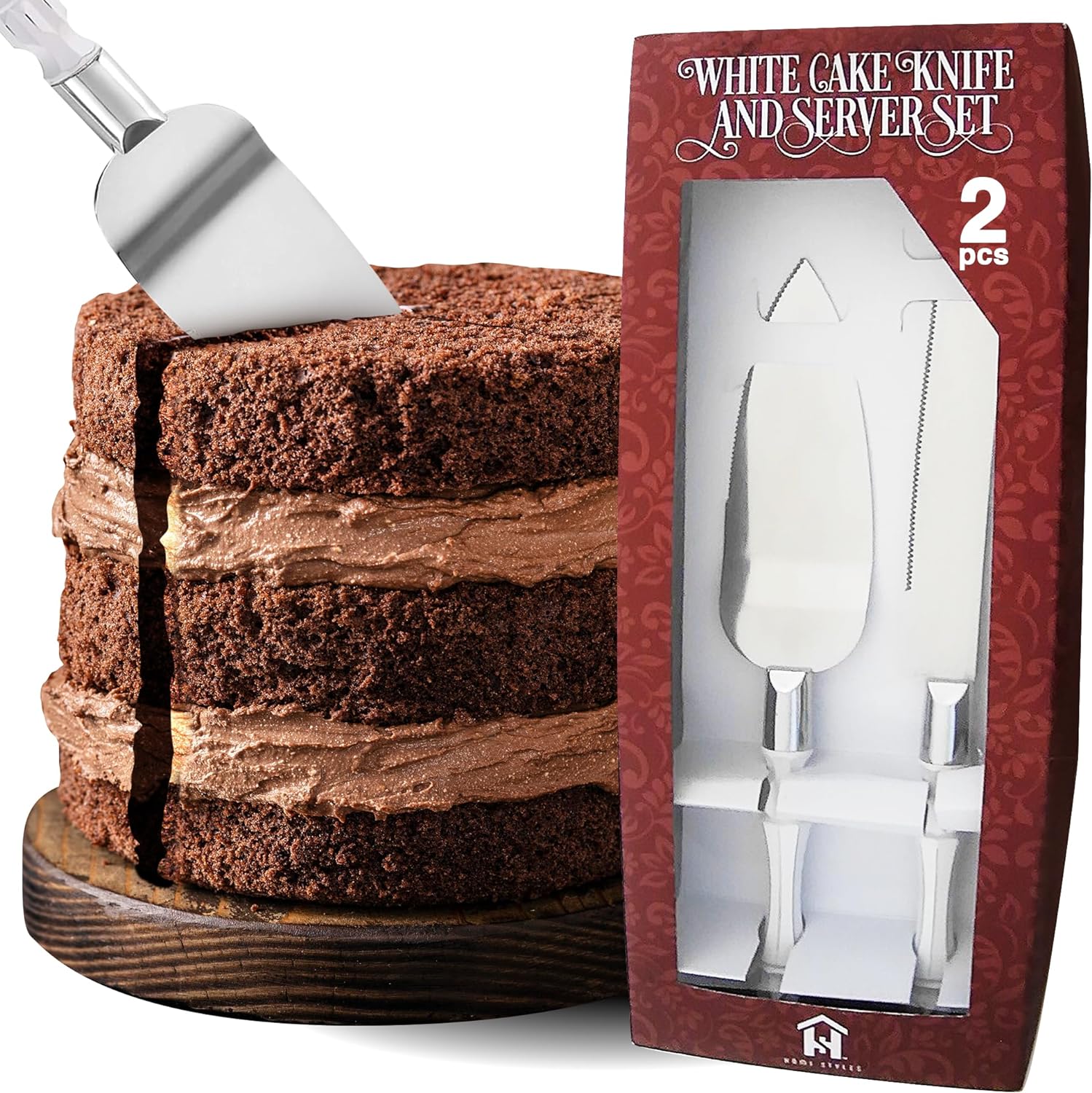TRA-White Elegant Cake Knife and Server Set, Cake Cutter and Pie ...
