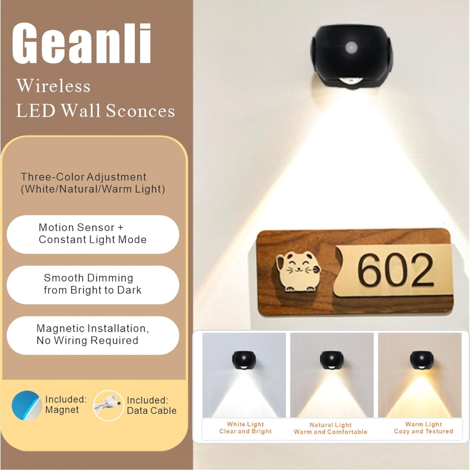 TRA-Wireless LED Wall Sconces, Magnetic Wall Light with 1200mAh ...