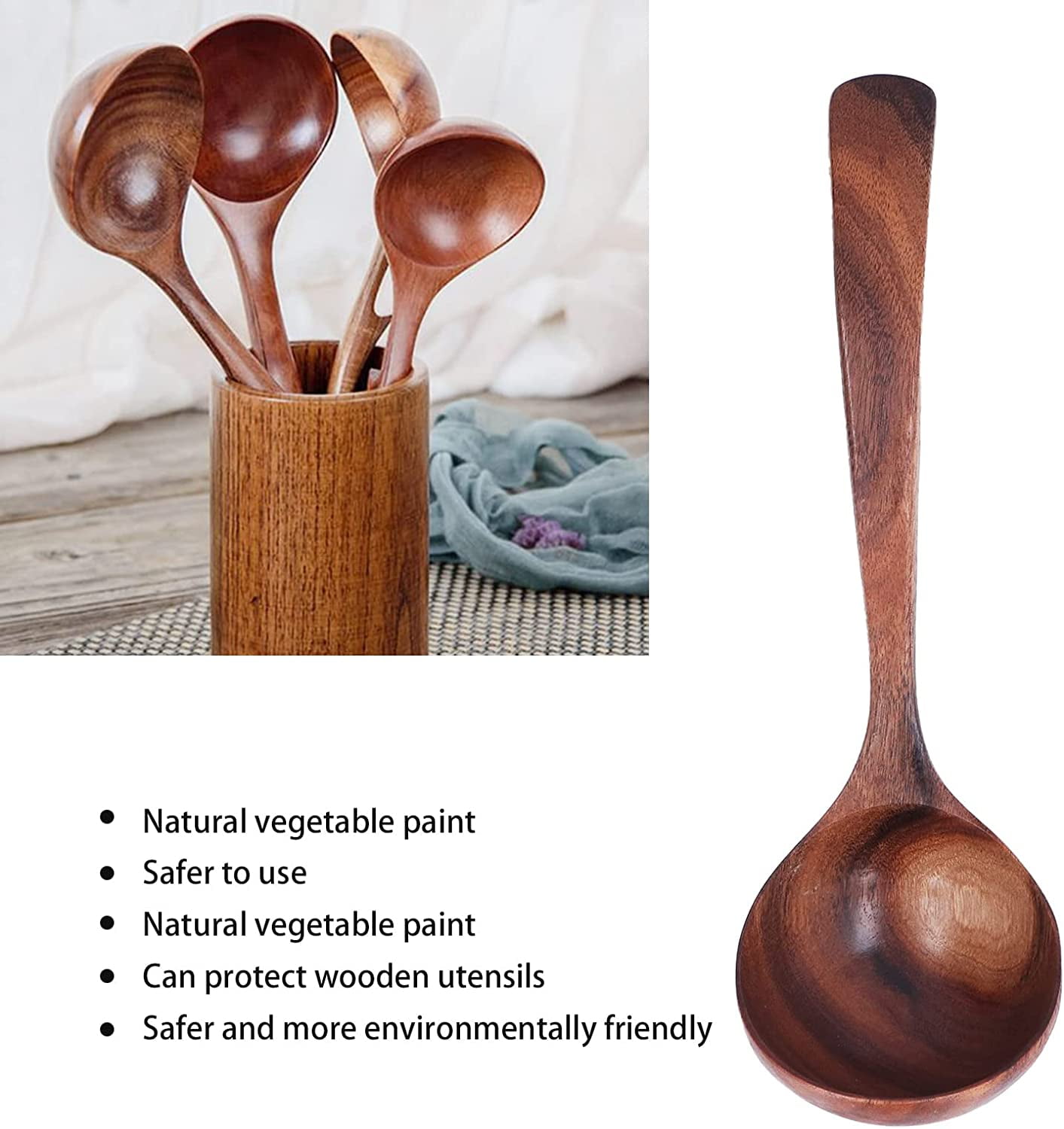 TRA-Wooden Ladle for Cooking, 10.63" Long Handle Non Stick Wooden Spoon ...