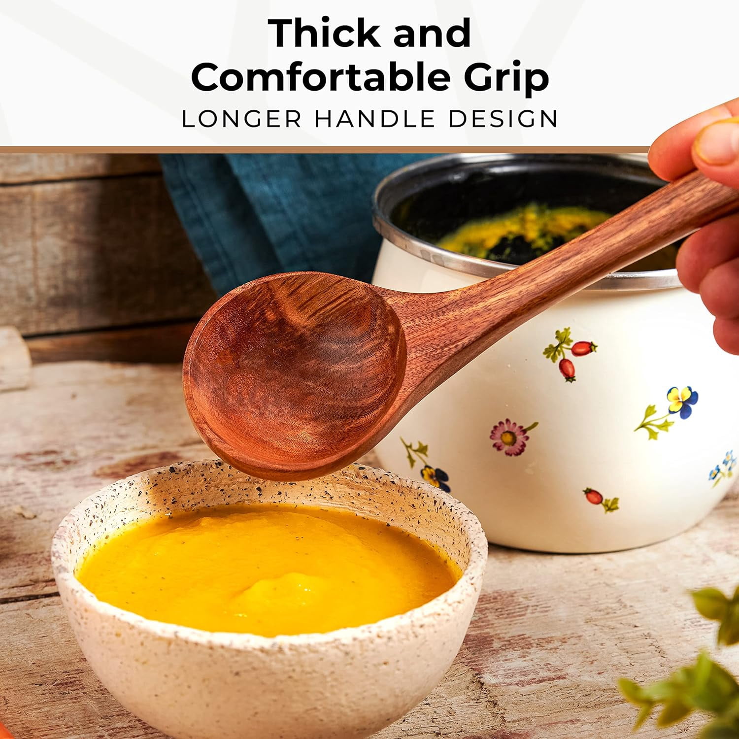 TRA-Wooden Ladle for Cooking, Soup Spoon Ladle – Teak Wooden Serving ...