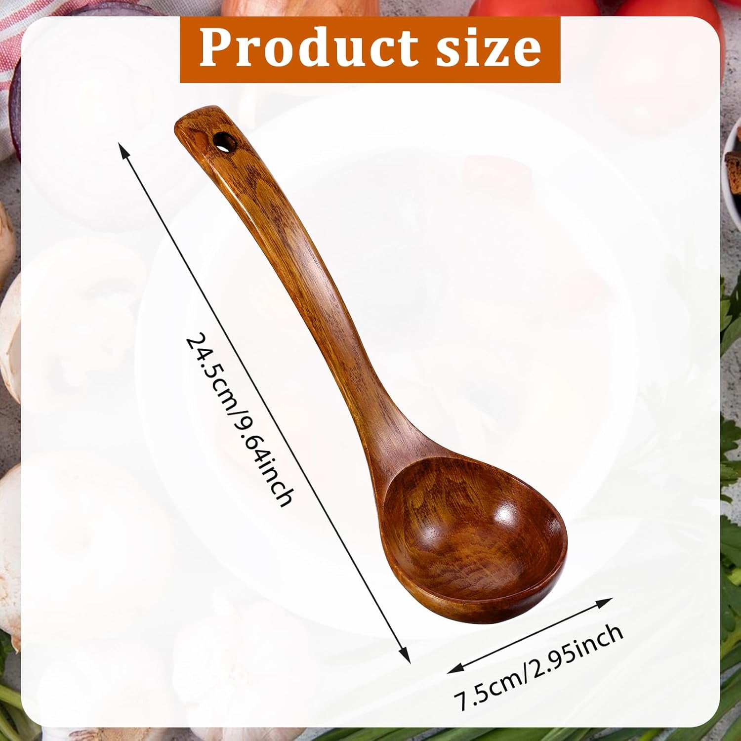 TRA-Wooden Ladle Long Handle Spoon For Soup Deep Serving Spoon Large Kitchen Teak Ladles For ...