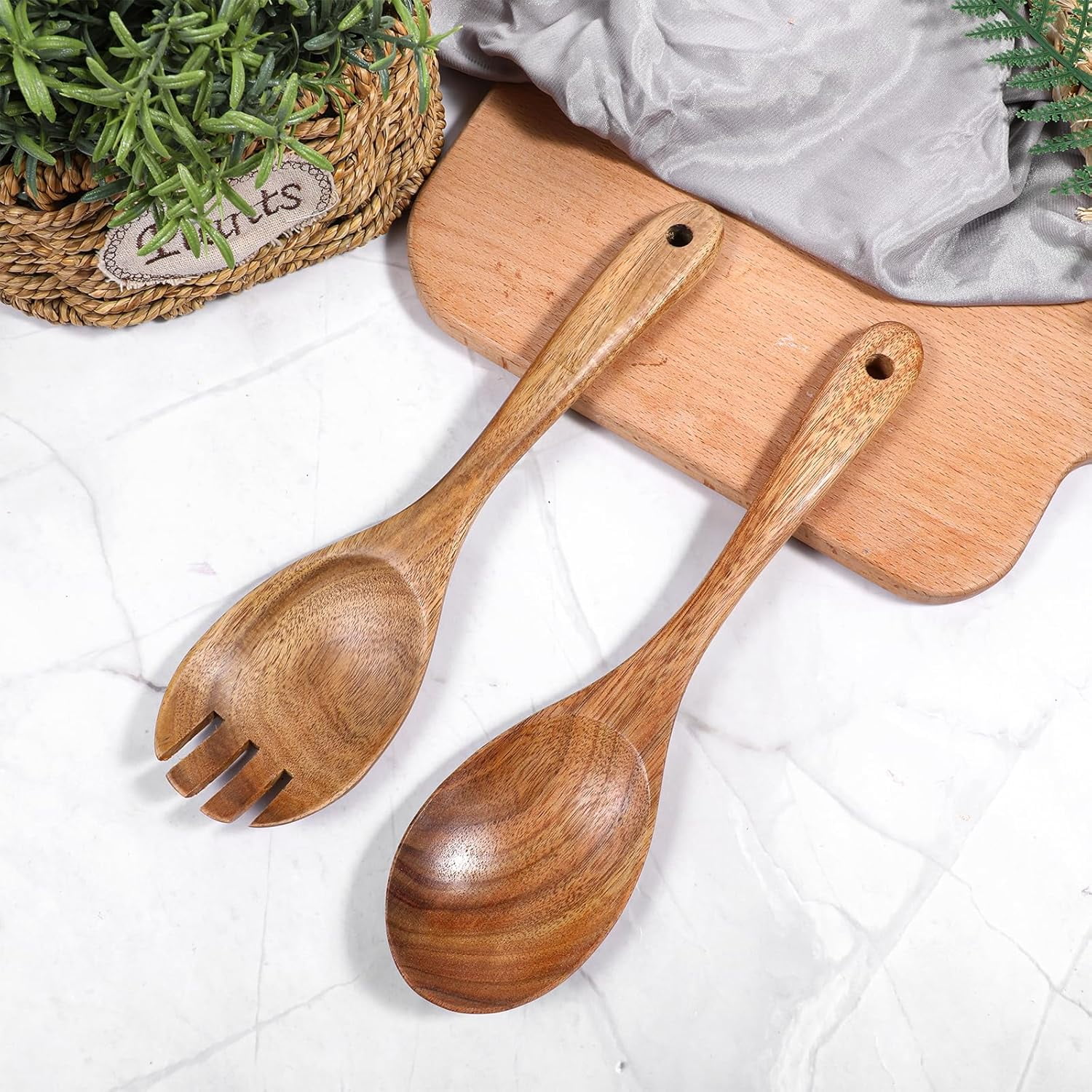 TRA-Wooden Spoon Set, 10.2 Inches Acacia Wooden Salad Forks and Spoons ...