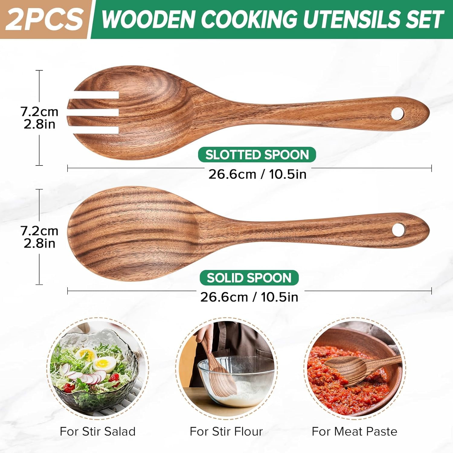 TRA-Wooden Spoons for Cooking, 2pcs Teak Salad Kit, Wooden Salad Servers, Wood Salad Serving ...