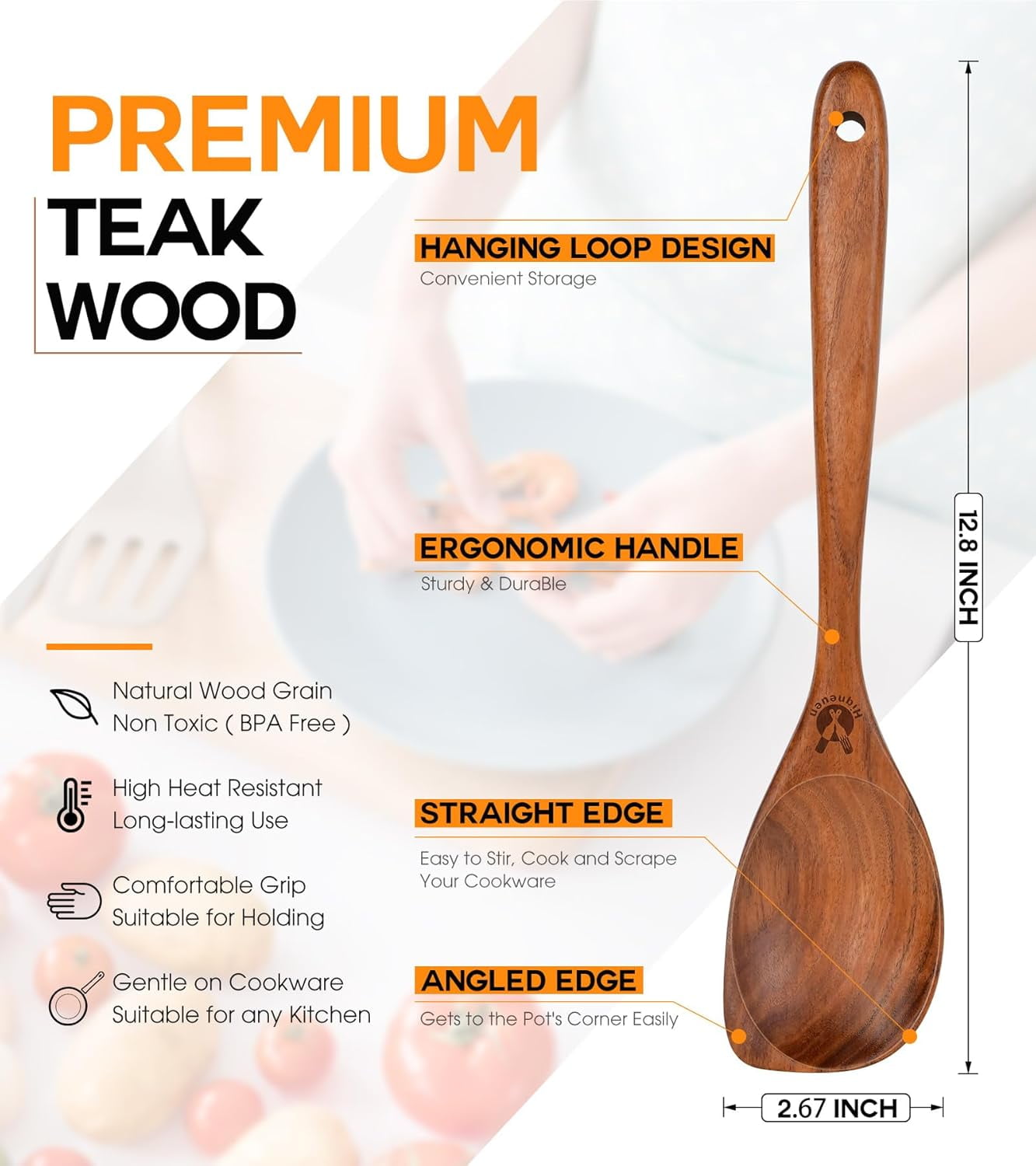 TRA-Wooden Spoons for Cooking, Natural Premium Teak Wood Corner Spoon ...